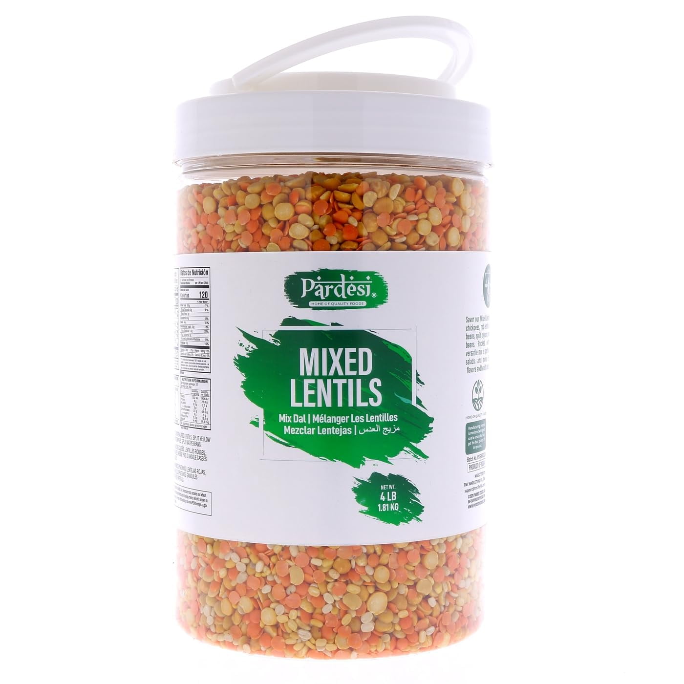Pardesi Mixed Lentils, 4 LB (1.8 KG) Mix Dal - Resealable Jar Packaging ...
