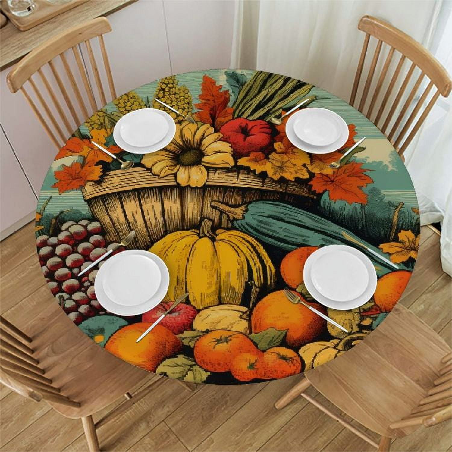 Pardick Round Fitted Tablecloth Thanksgiving Round Tablecloth with ...