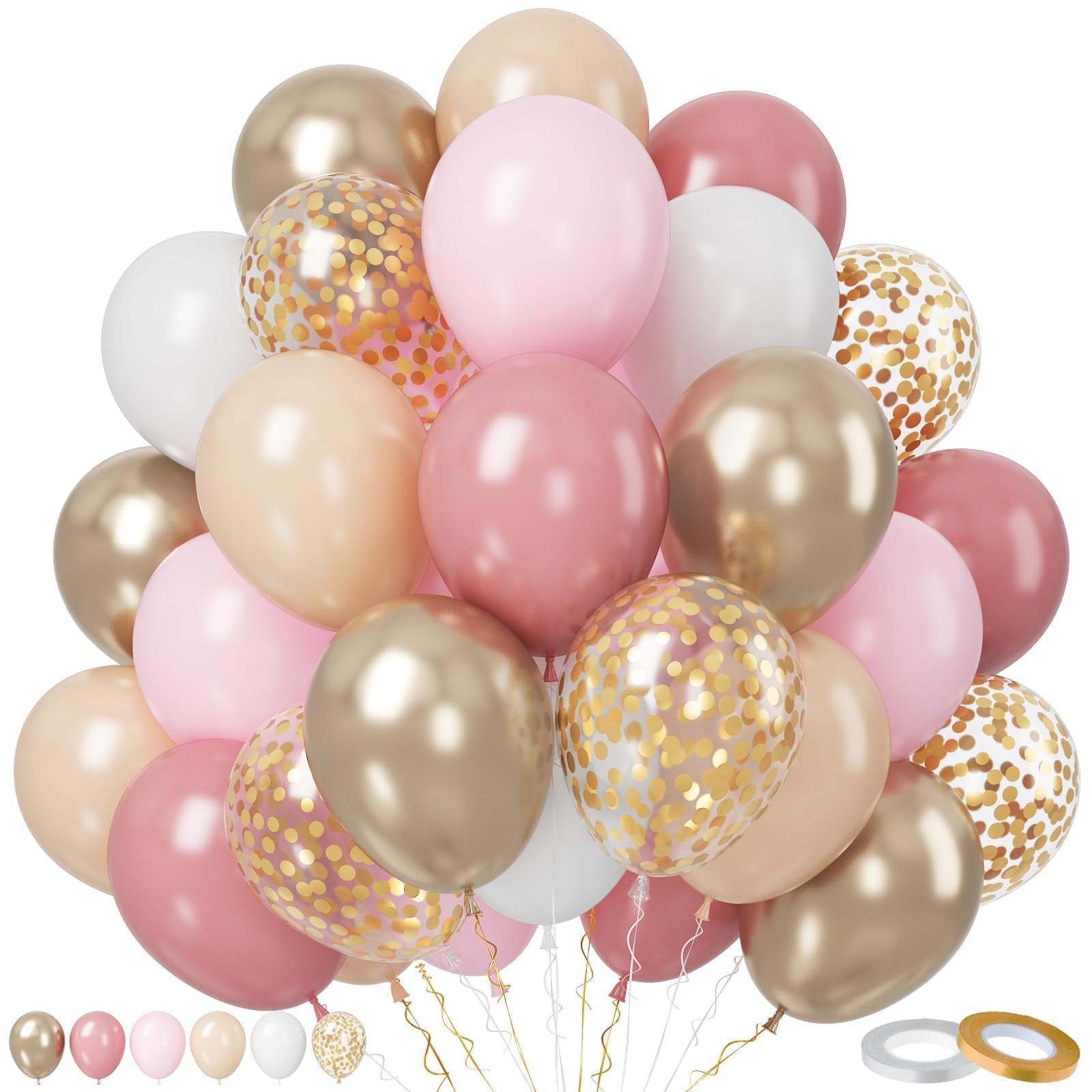 Paready Blush Pink Balloons Set, 50 Pcs Pink Champagne Gold Balloons ...