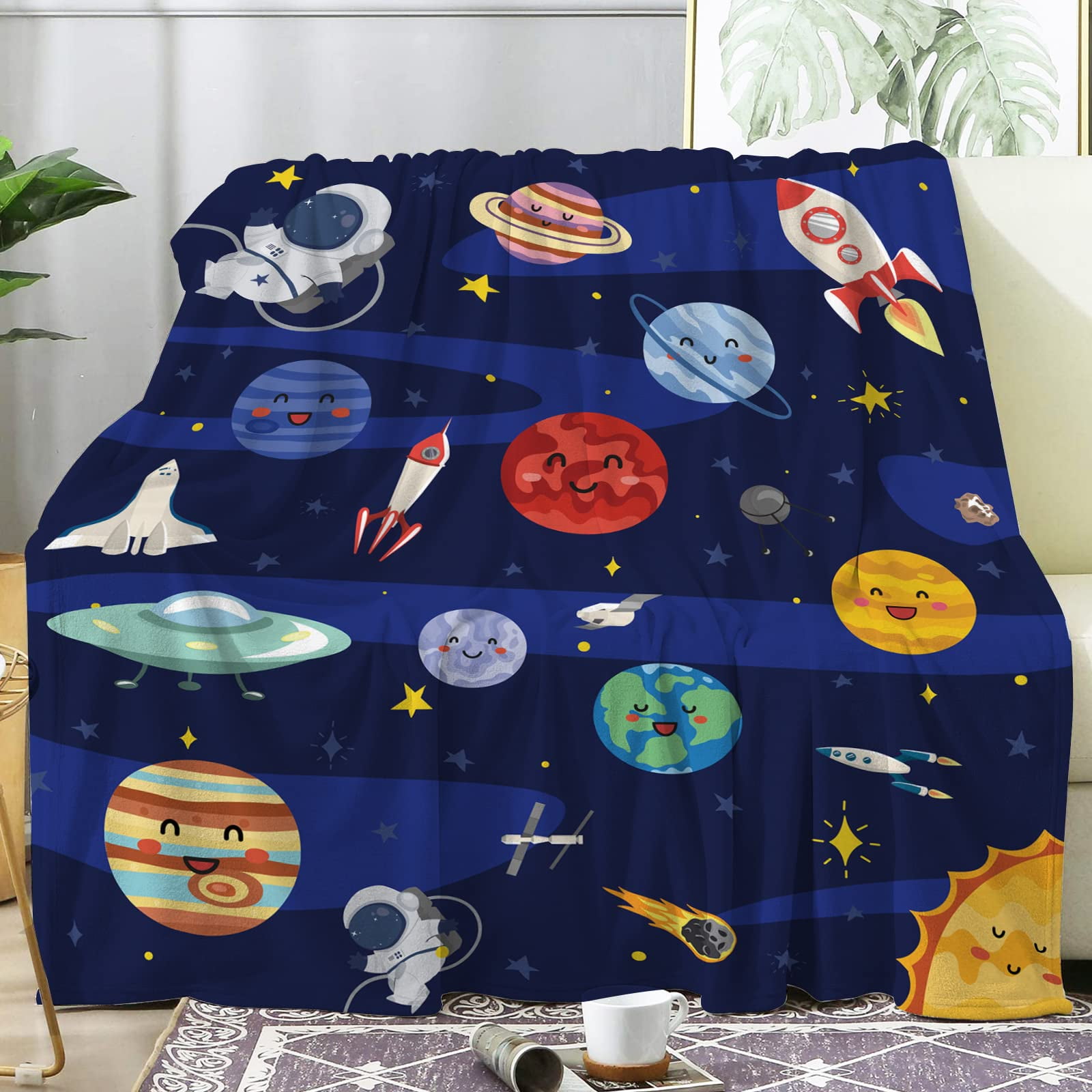 Paready Cartoon Planet Blanket Soft Flannel Fleece Throw Blanket Cozy ...