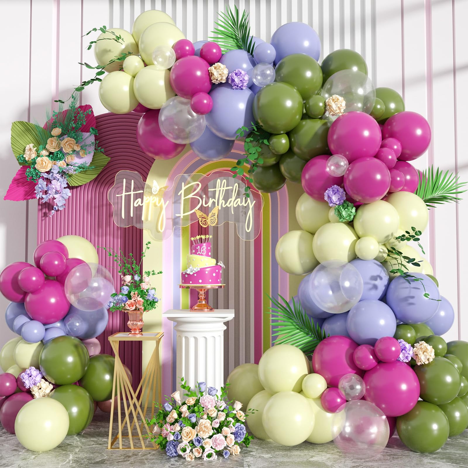 Paready Green Pink Balloons Garland Arch KKS1 Kit, 125Pcs Pink Green ...
