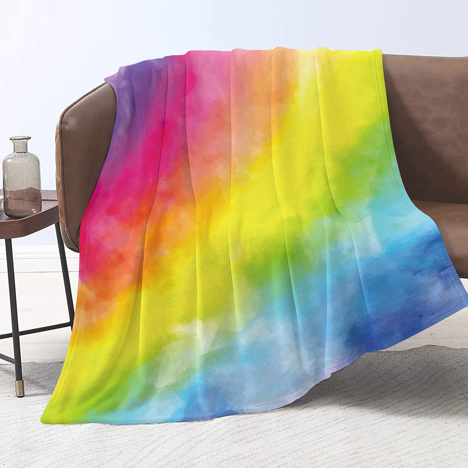 Paready Rainbow Colorful Blanket, Rainbow Throw Blanket Soft Fleece ...