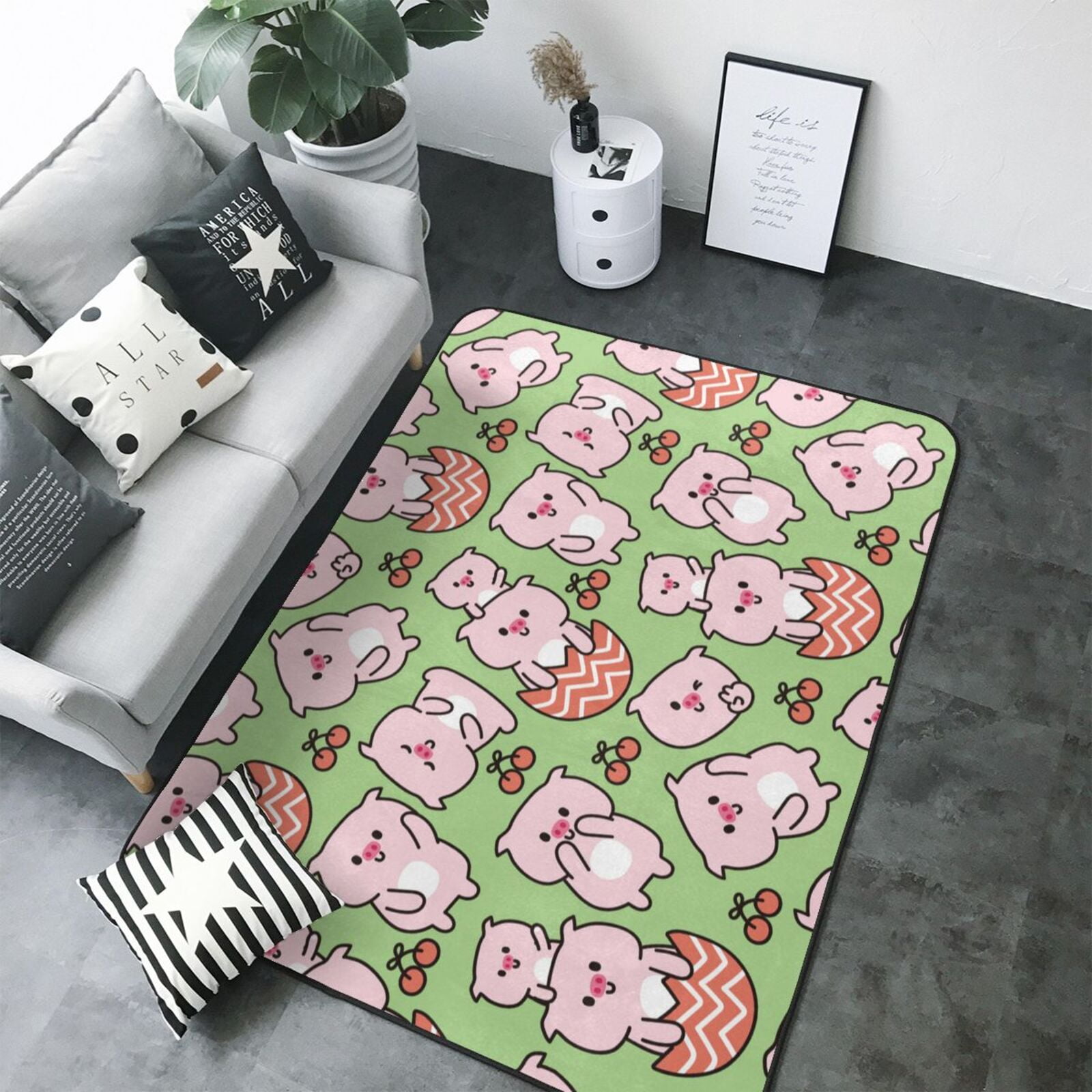 Parent-Child Cute Pig Pink Area Rugs for Living Room Bedroom, 5x7 Soft ...