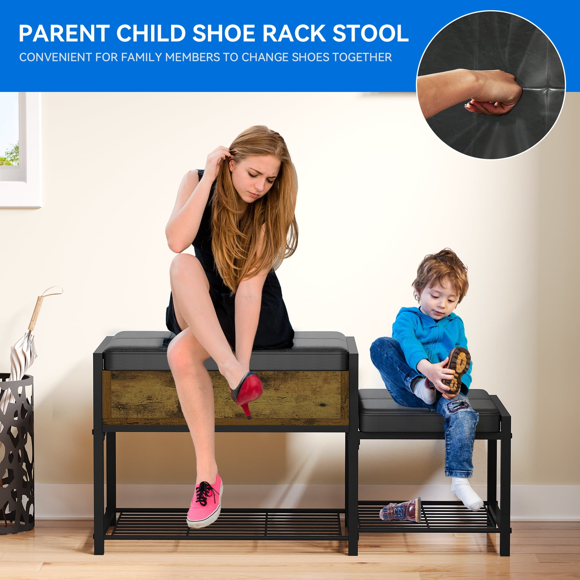 Parent-Child Entryway Bench with 4-in-1 Hall Tree Wall Coat Rack and ...