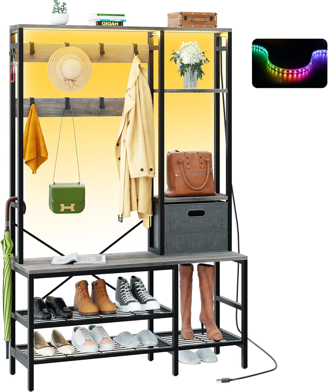 Parent-Child Hall Tree with Bench and Shoe Storage Coat Racks Free ...