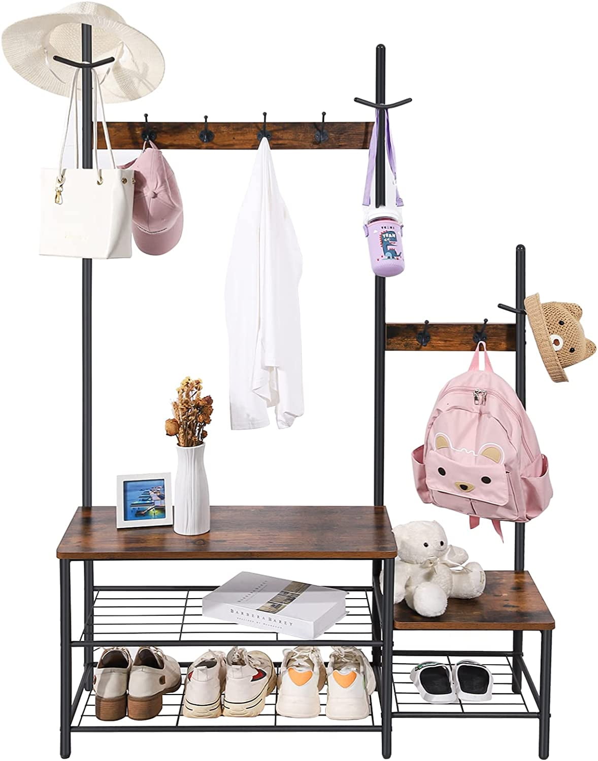 Parent-Child Hall Tree with Coat Rack Shoe Bench Entryway Bench with ...