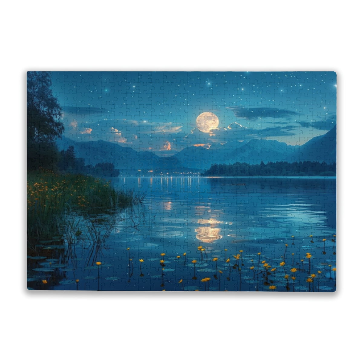 Parent-Child Jigsaw Puzzle 500 Piece - At Night, The Lake Reflects the Stars and the Moon ...