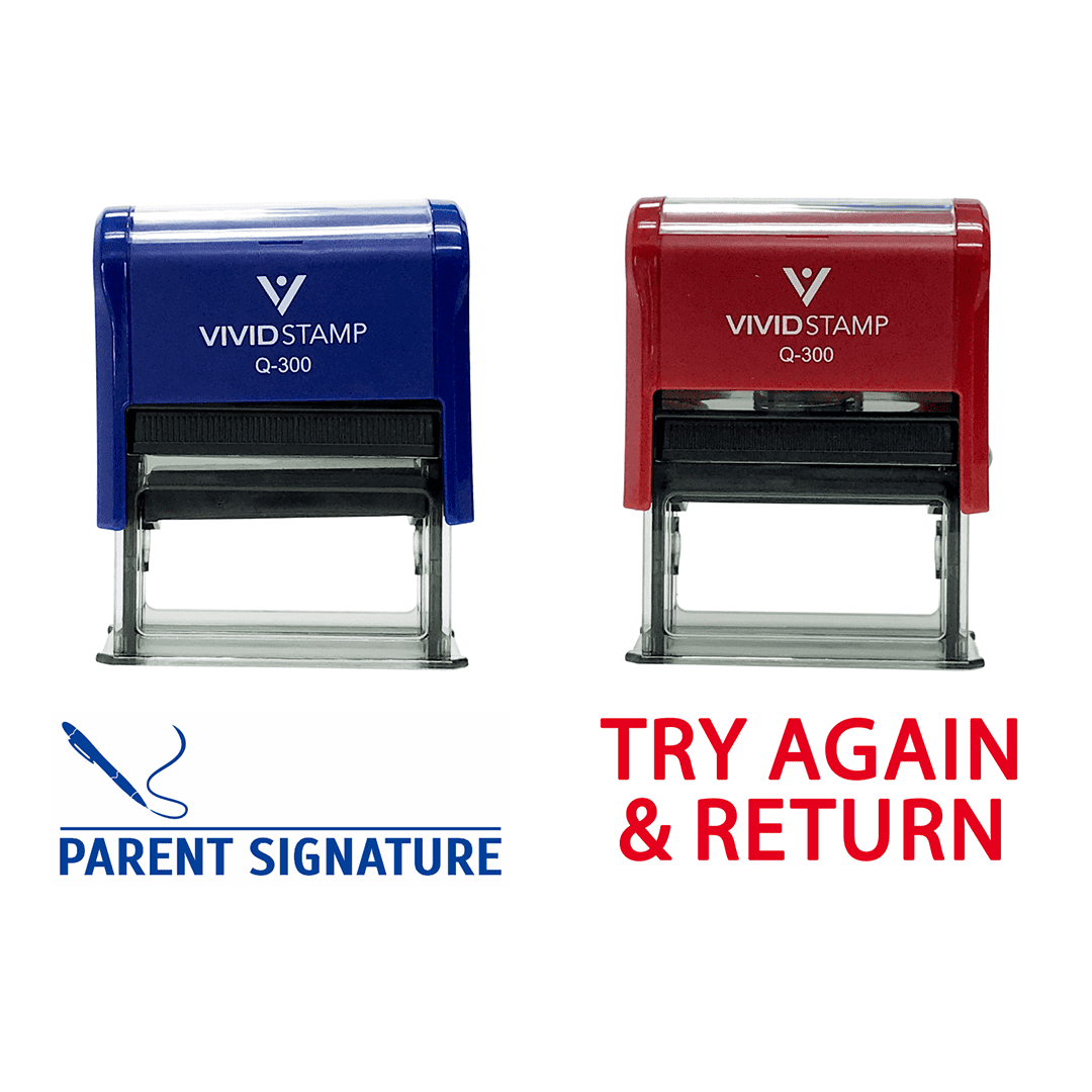 Parent Signature Teacher (Blue Ink) and Try Again & Return Self Inking ...