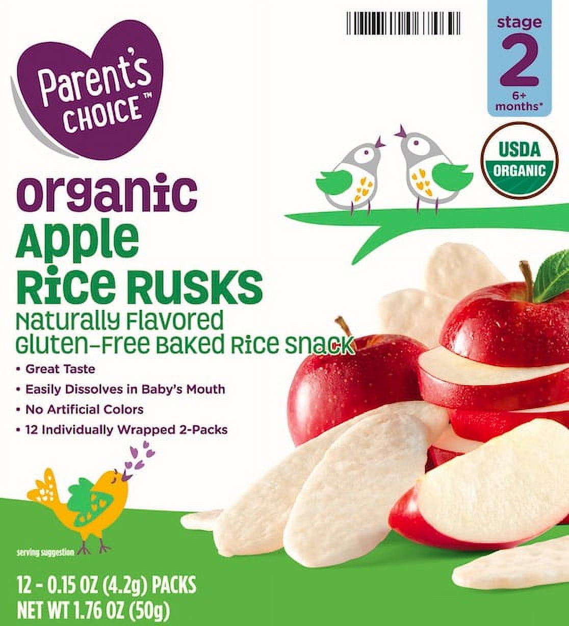 Parent's Choice Apple Rice Rusks 2nd Stage 6+ Months, 1.76 oz - Walmart.com