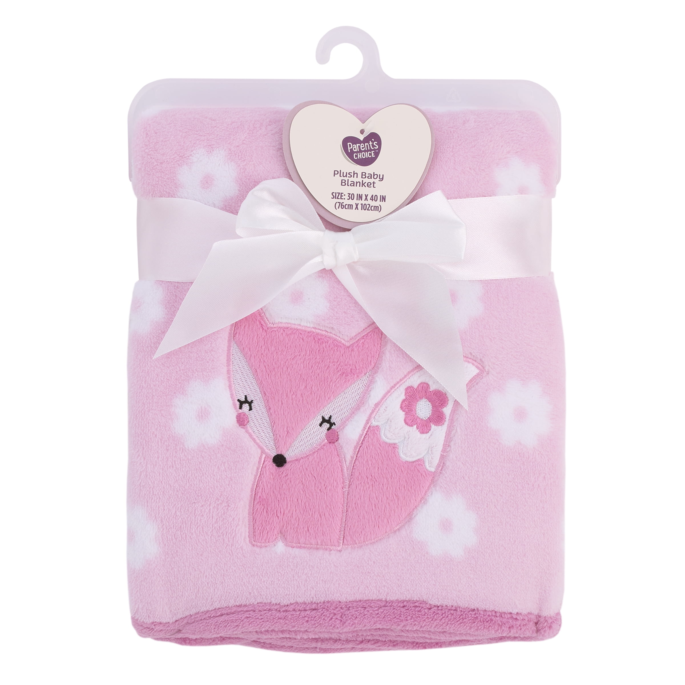 Parent's Choice Appliqued Fox Super Soft Baby Blanket, White & Pink ...