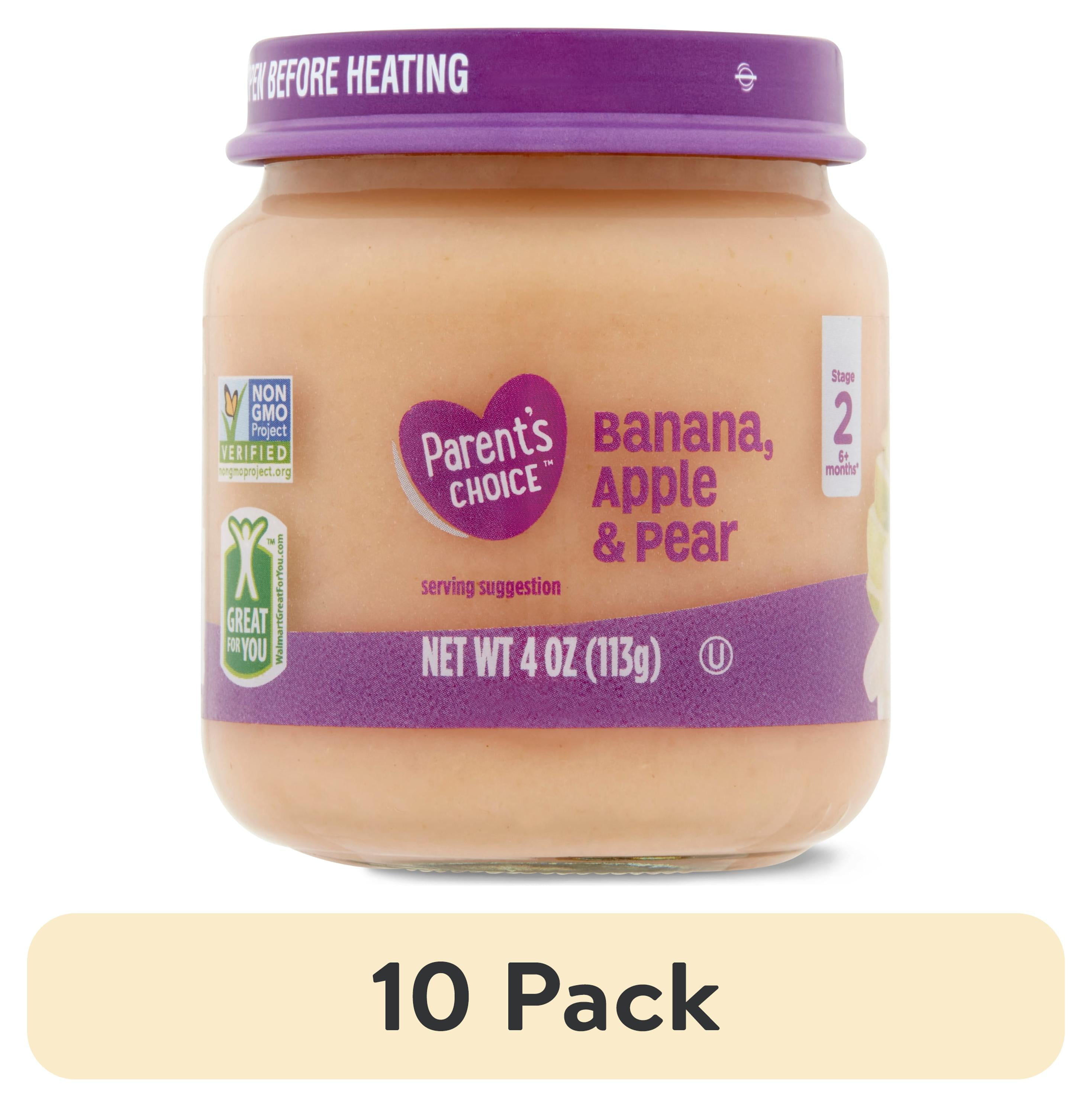 (10 pack) Parent's Choice Baby Food, Banana, Apple & Pear, 4oz Glass ...