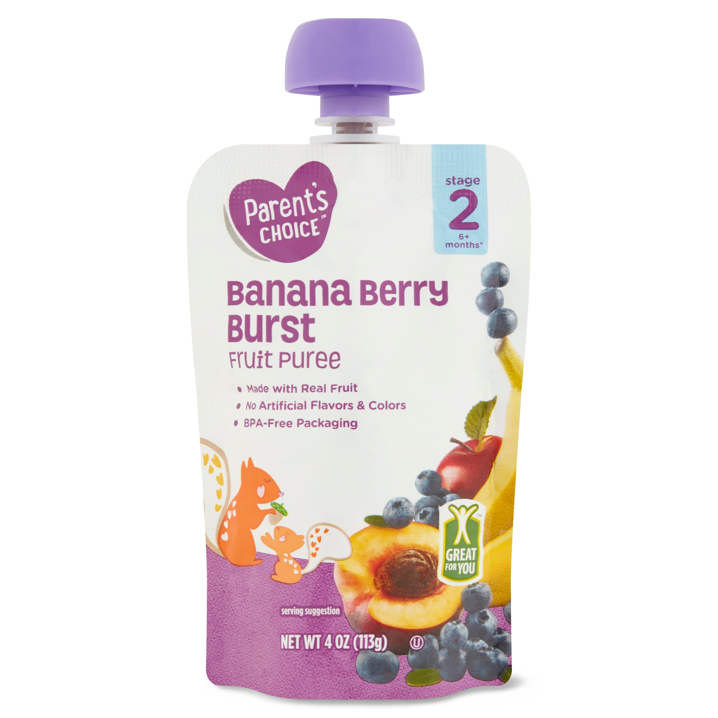 Parent's Choice Banana Berry Burst Fruit Puree, Stage 2, 4 oz HSA/FSA ...