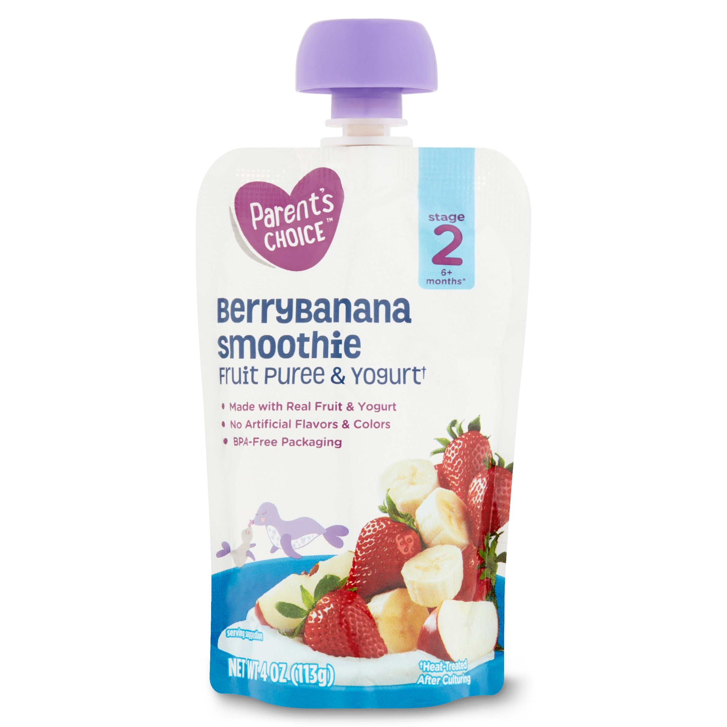 Parent's Choice Berry Banana Smoothie Fruit Puree & Yogurt, Stage 2, 4 ...