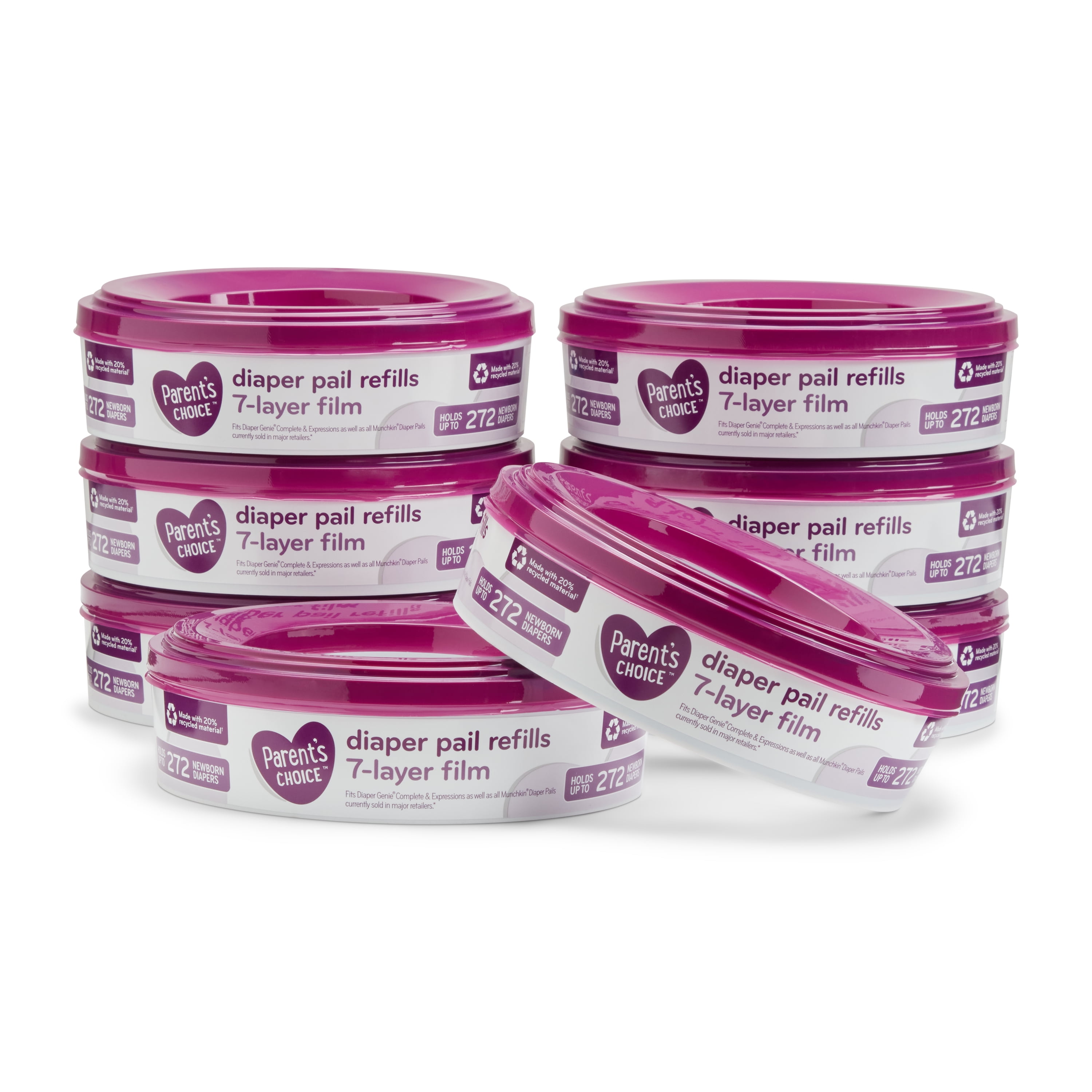 Parent's Choice Diaper Pail Refills 8 Count Holds up to 2,176 Newborn ...