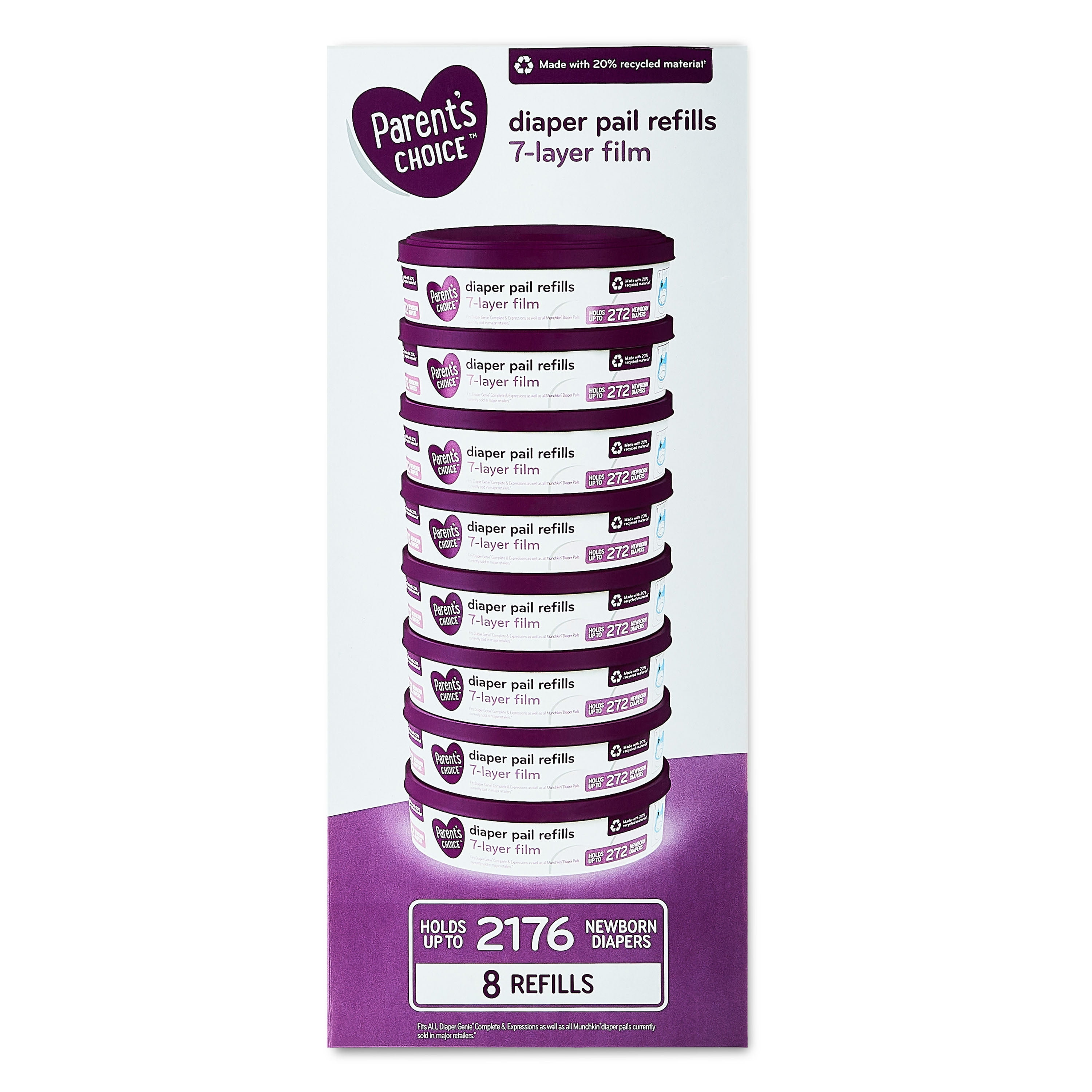 Parent's Choice Diaper Pail Refills, Holds up to 2,176 Newborn Diapers ...