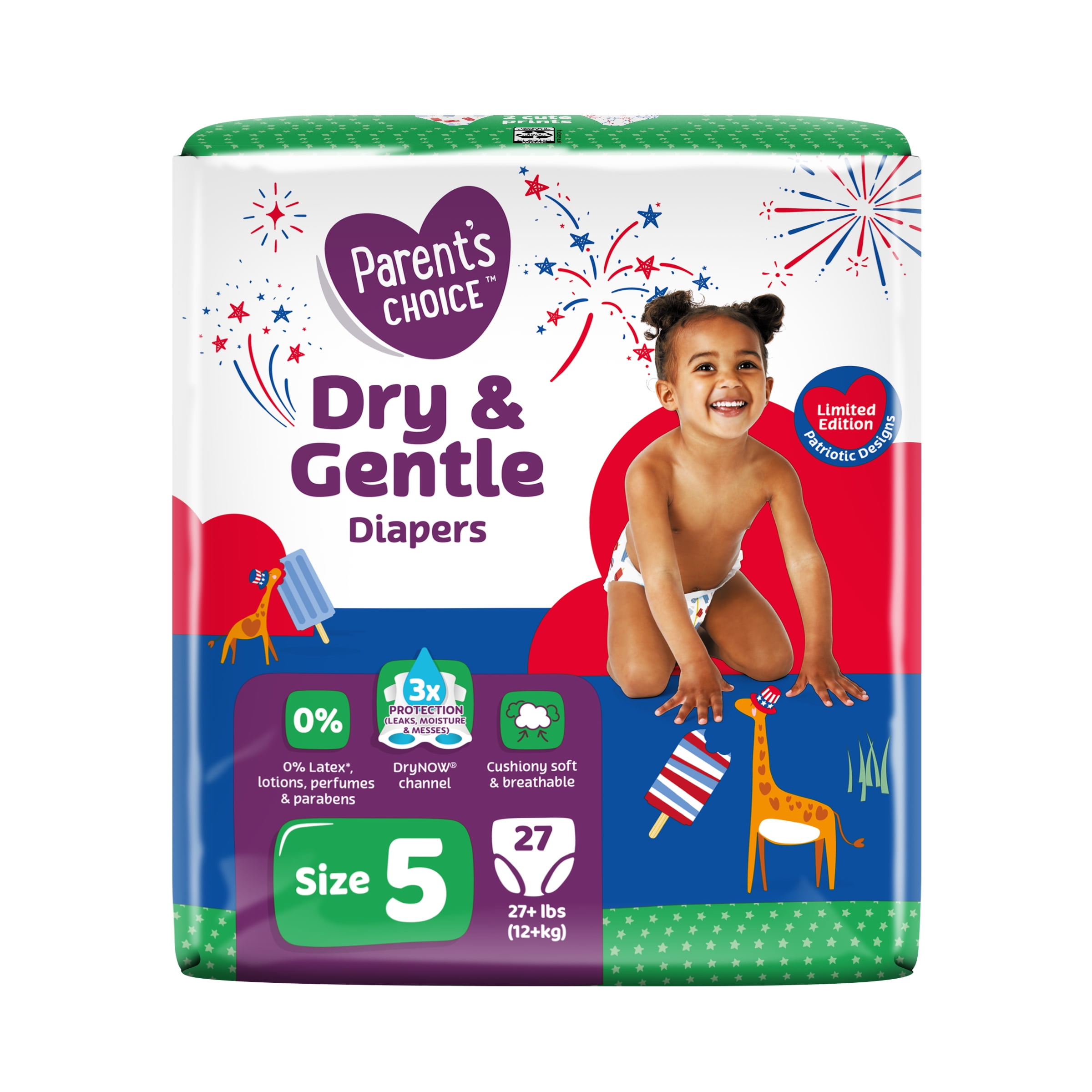 Parent's Choice Dry and Gentle Diapers Size 5 27 Count with DryNOW ...