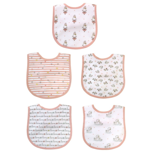 Parent's Choice Girl Pink & White Print 5 Pack Bib - Walmart.com
