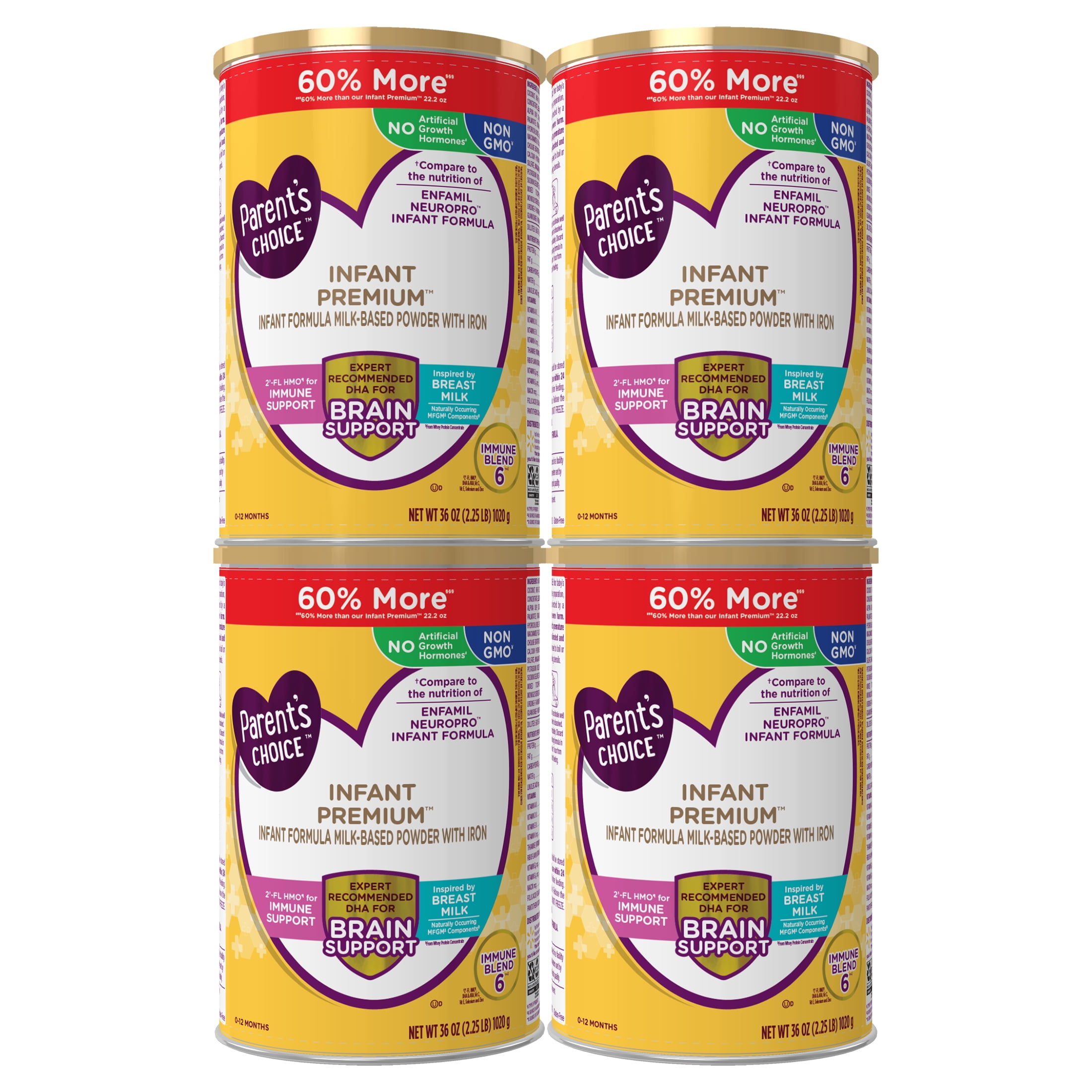 Parent's Choice Infant Premium Baby Formula, 36 oz, 4 Pack - Walmart ...