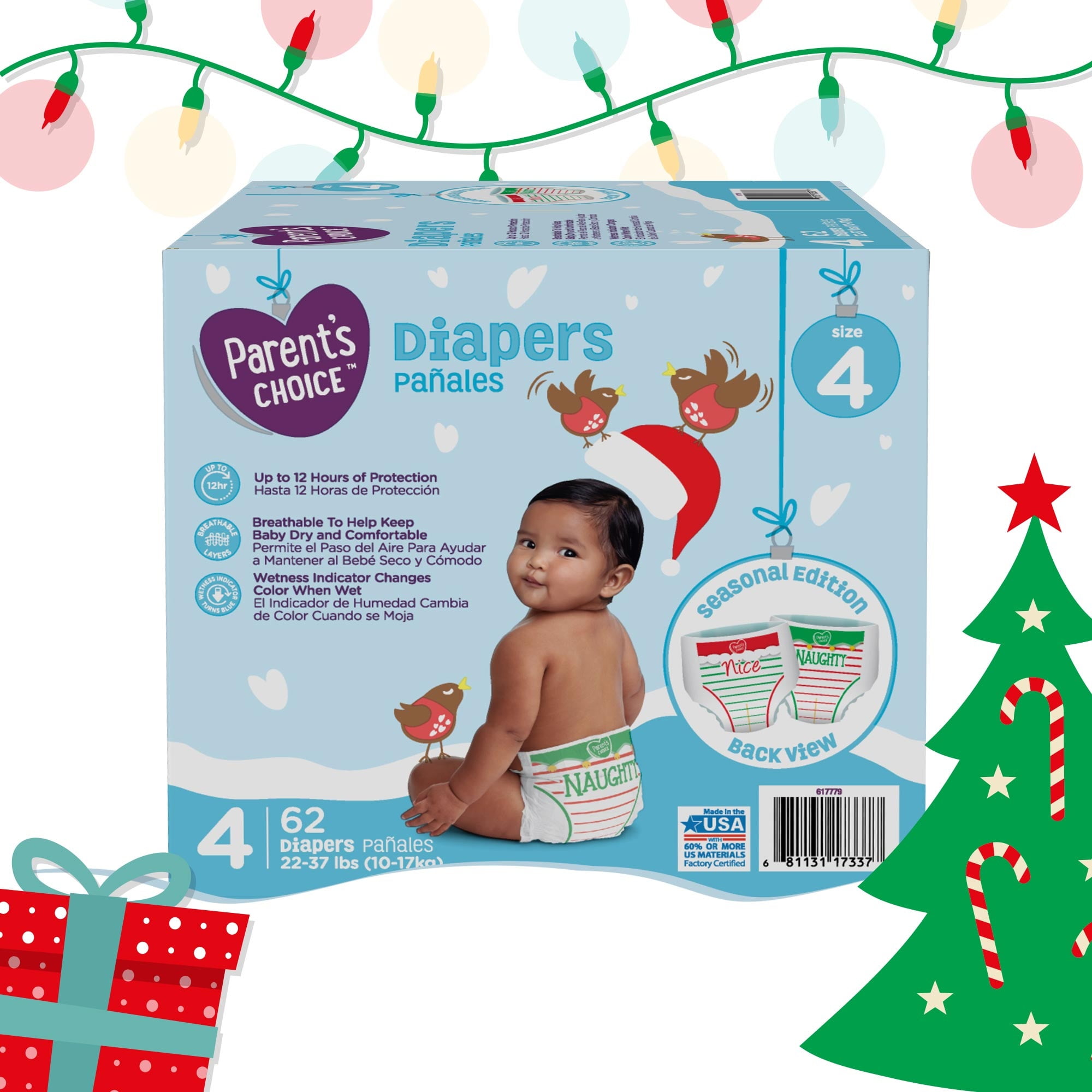 Parent's Choice Limited Edition Holiday Baby Diapers, Size 4, 62 Count ...
