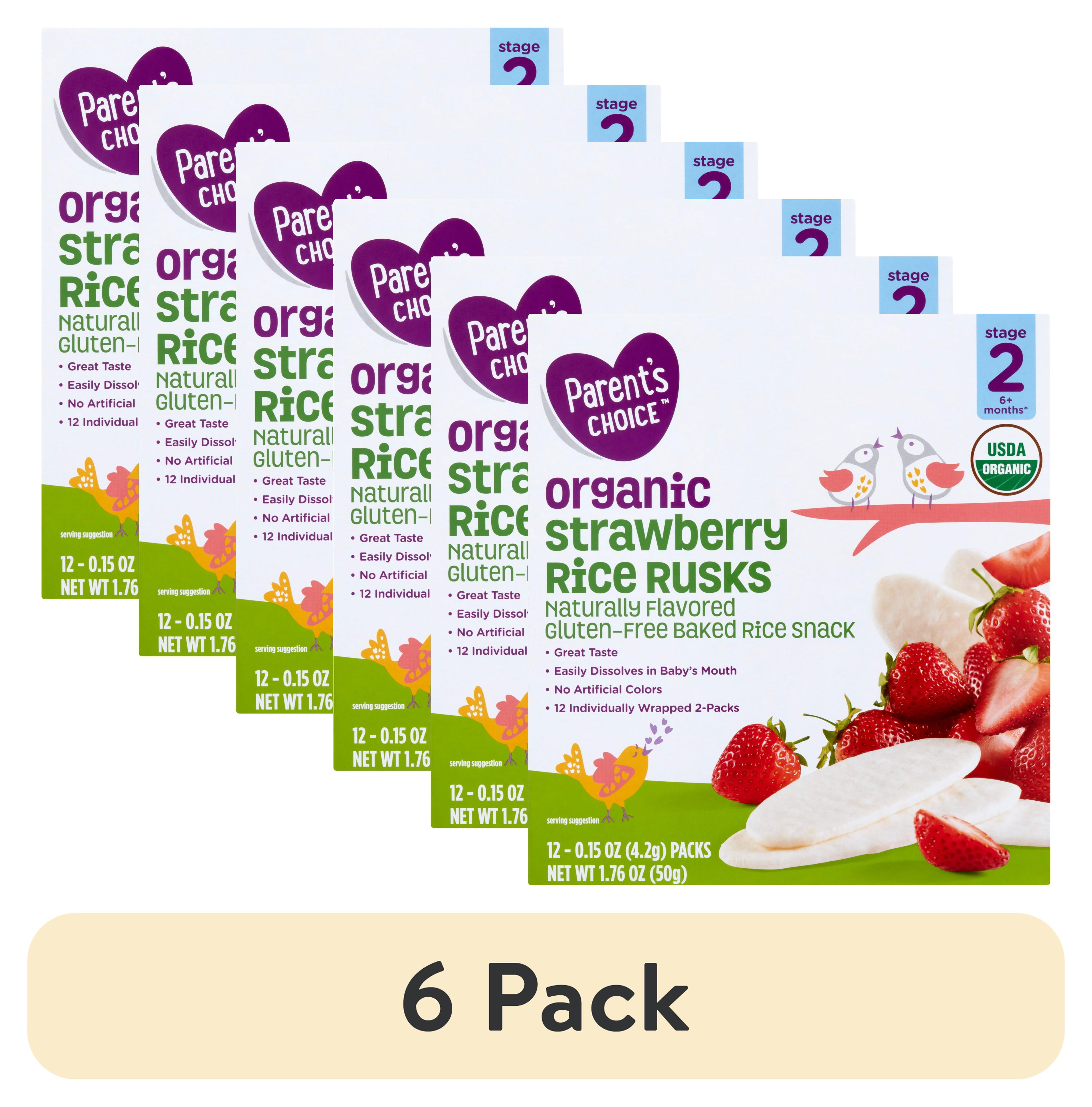 (6 pack) Parent's Choice Organic Strawberry Rice Rusks Baby Snacks, 0. ...