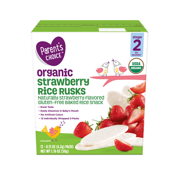 Parent's Choice Strawberry Rice Rusks Baby Snacks, 6+ Months, 12 Pack ...