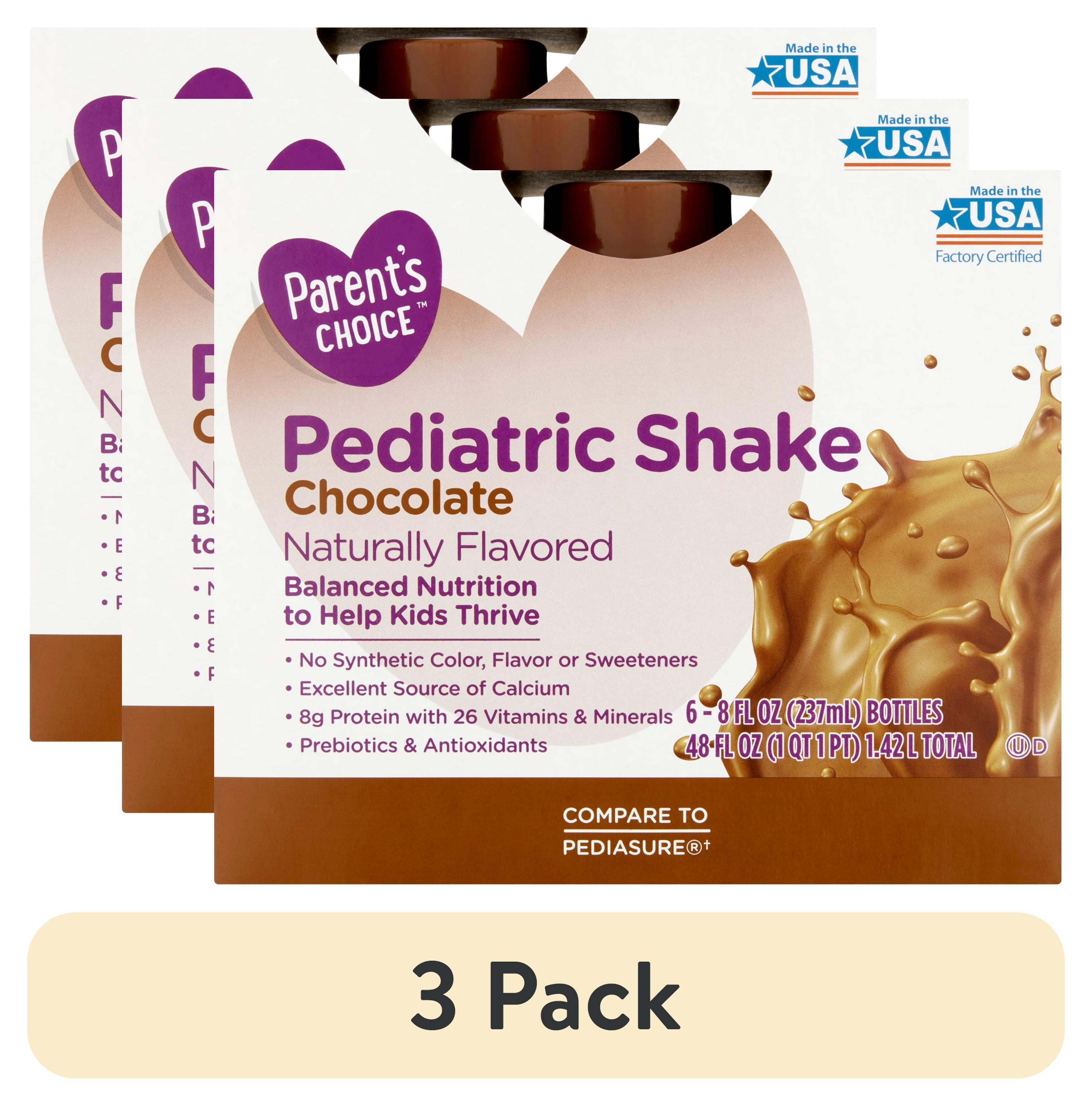 (3 pack) Parent's Choice Pediatric Shake, Chocolate, 8 oz Bottle (6 Count), Allergens Not ...