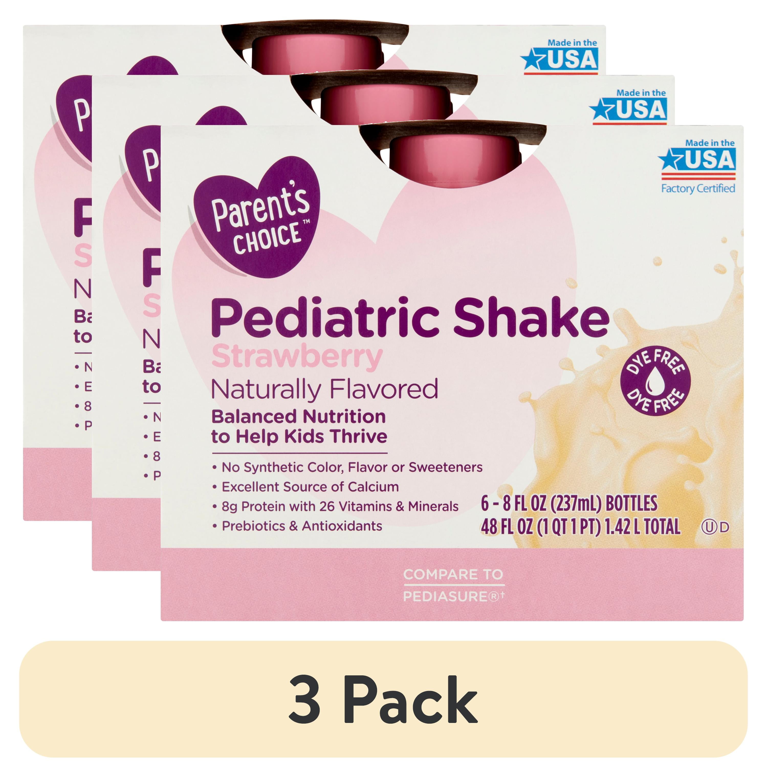 (3 pack) Parent's Choice Pediatric Shake, Strawberry, 8 oz Bottle, 6 ...