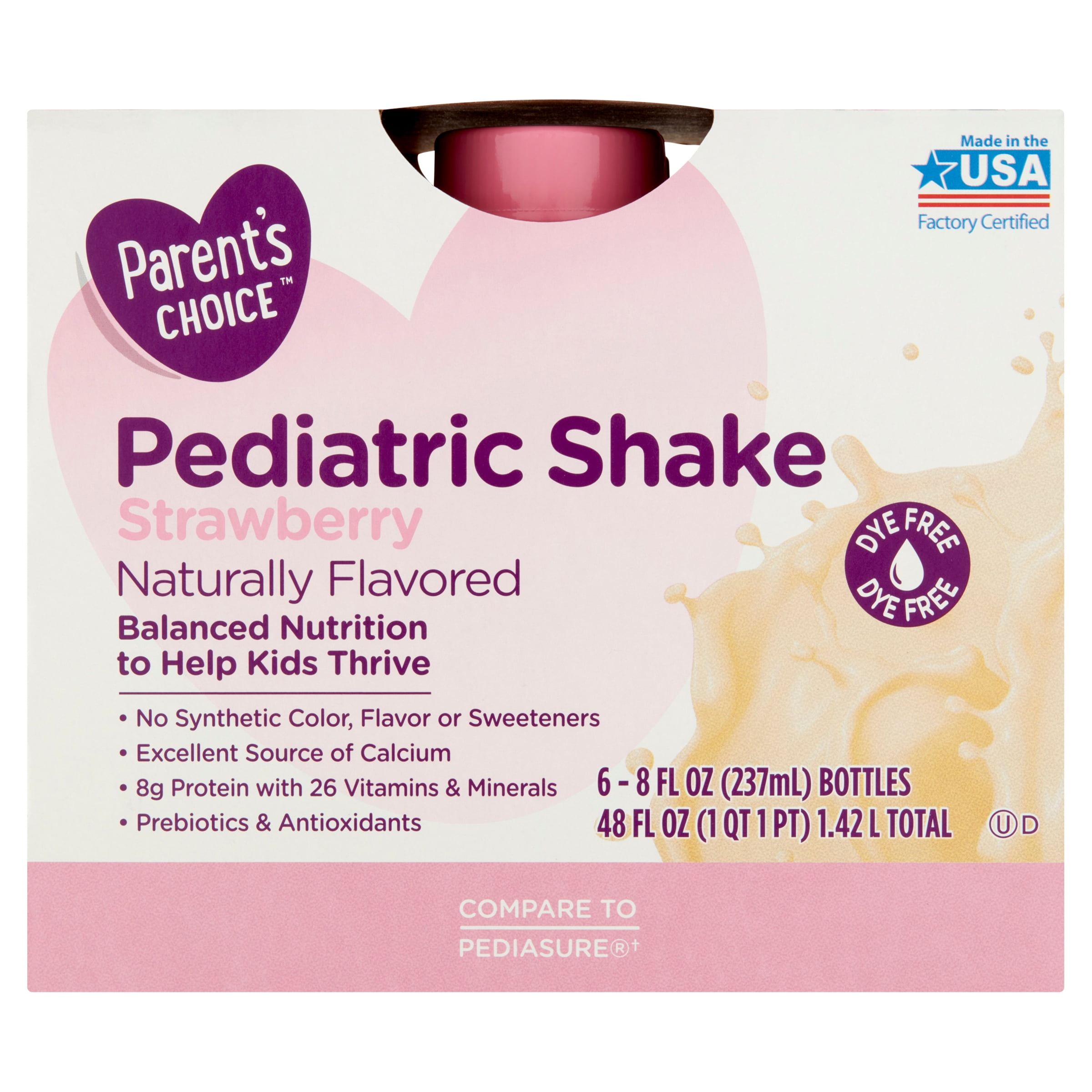 Parent's Choice Pediatric Shake Strawberry 8 oz Bottle, 26 Vitamins and ...