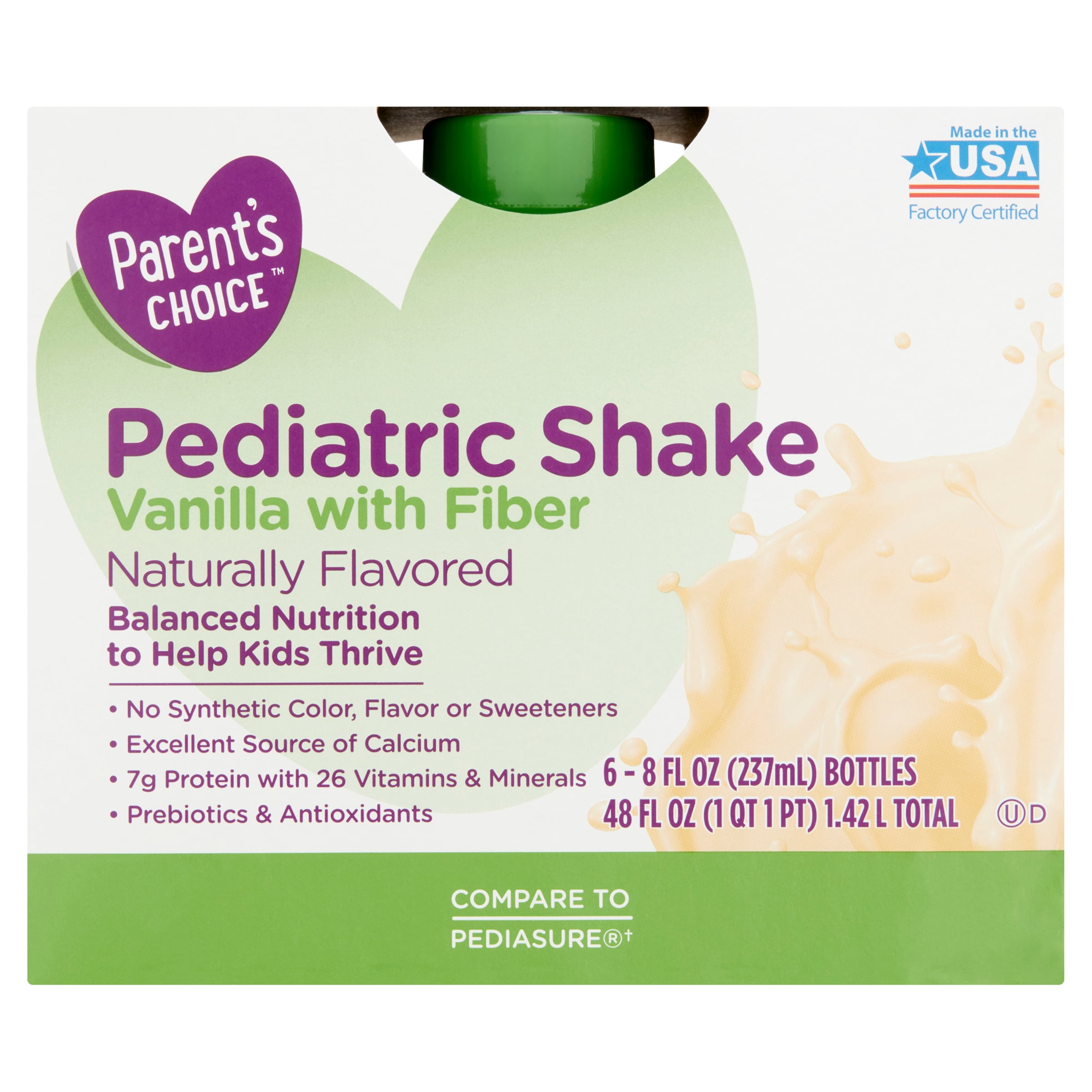 Parent's Choice Pediatric Shake with Fiber, Vanilla, 8 oz Bottle (6 ...