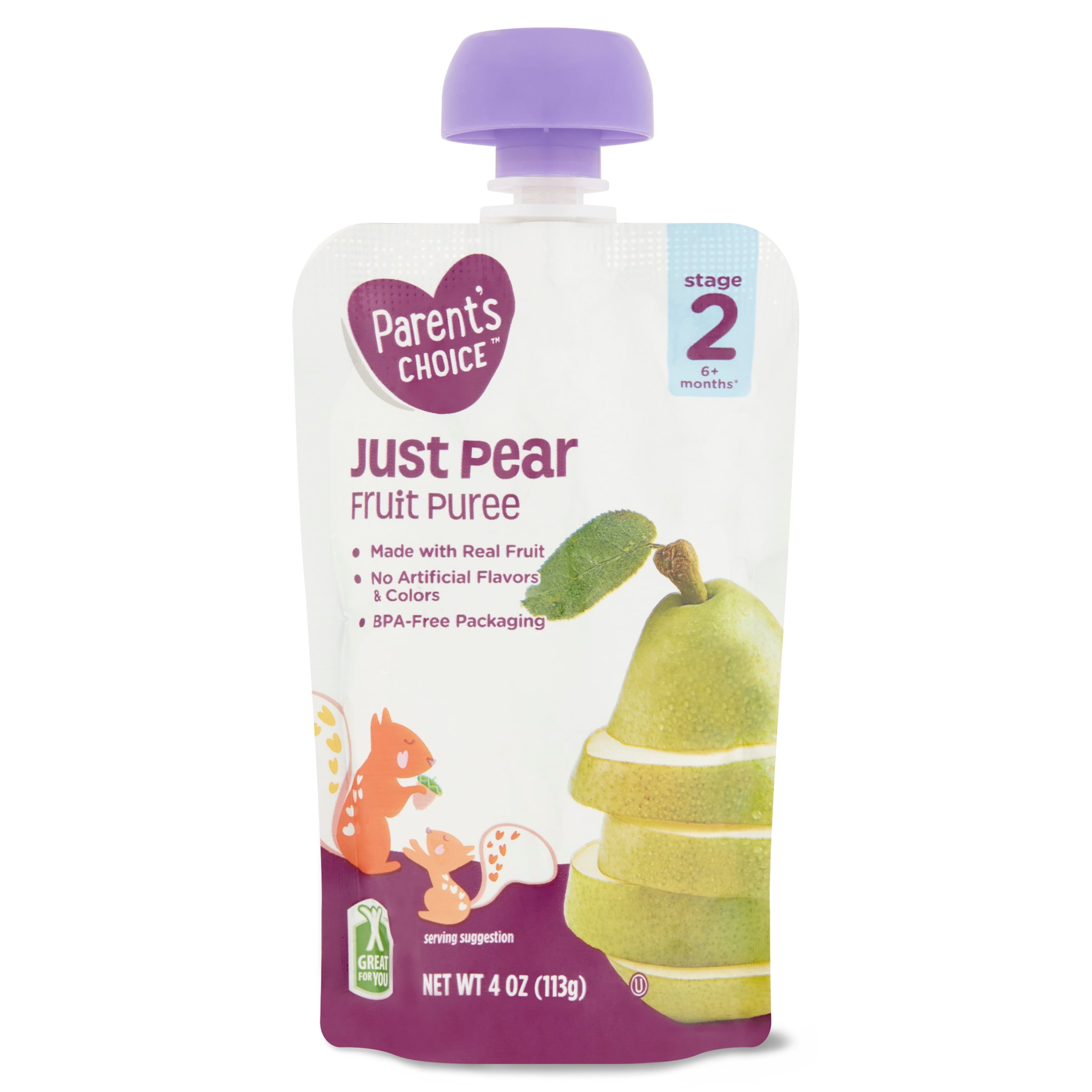 Parent's Choice Stage 2, Pear Baby Food, 1 Pouch (113g) Pouch HSA/FSA ...