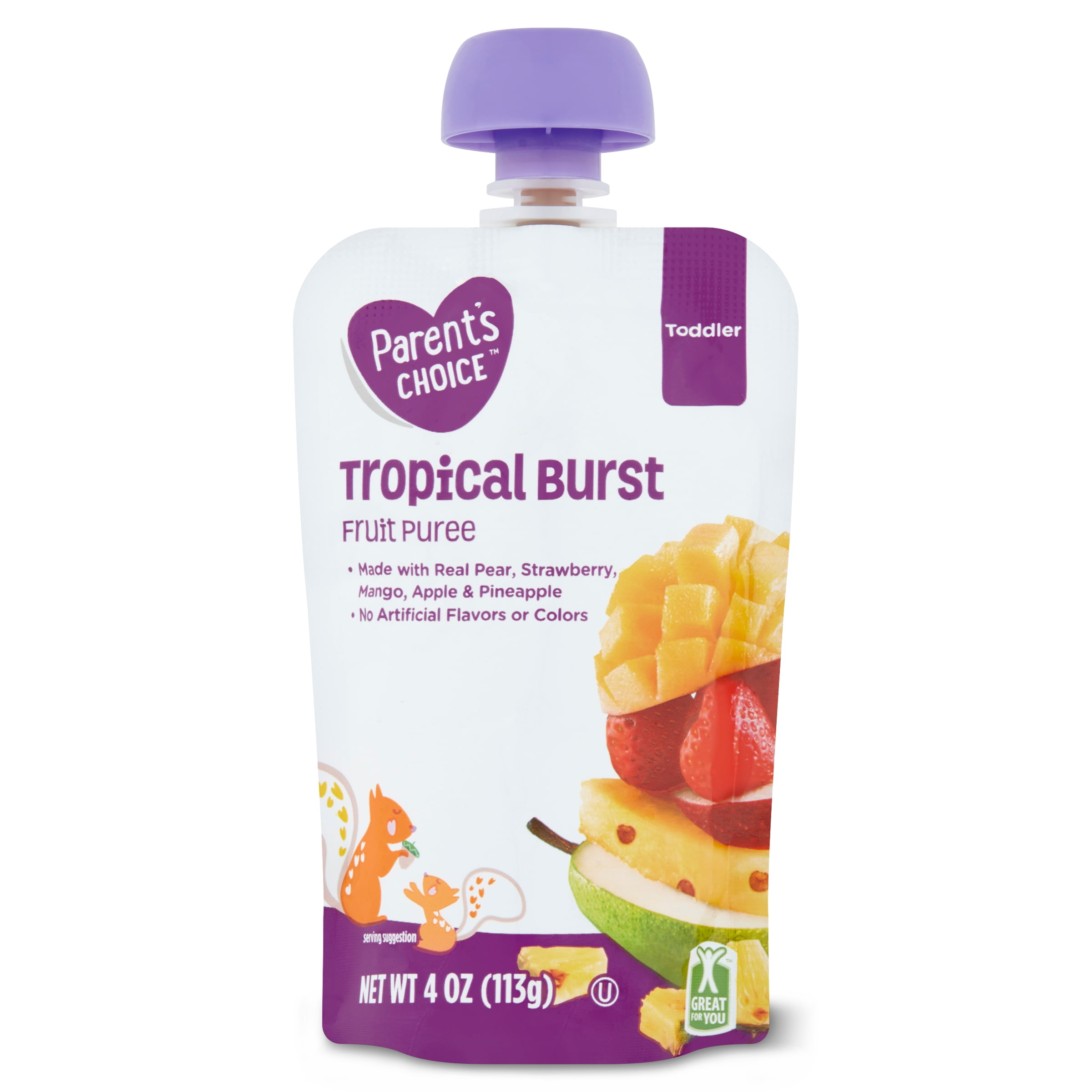 Parent's Choice Tropical Burst Fruit Puree, Toddler, 4 oz - Walmart.com