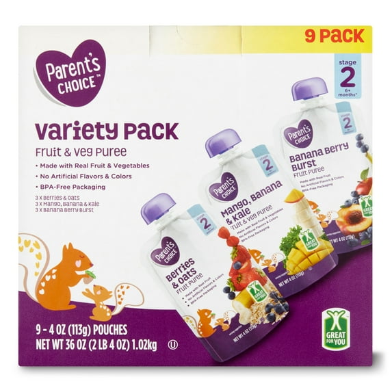 Parent's Choice Multi-Pack Pouch Puree 4 oz Fruit and Veggie Stage 2 9 ...