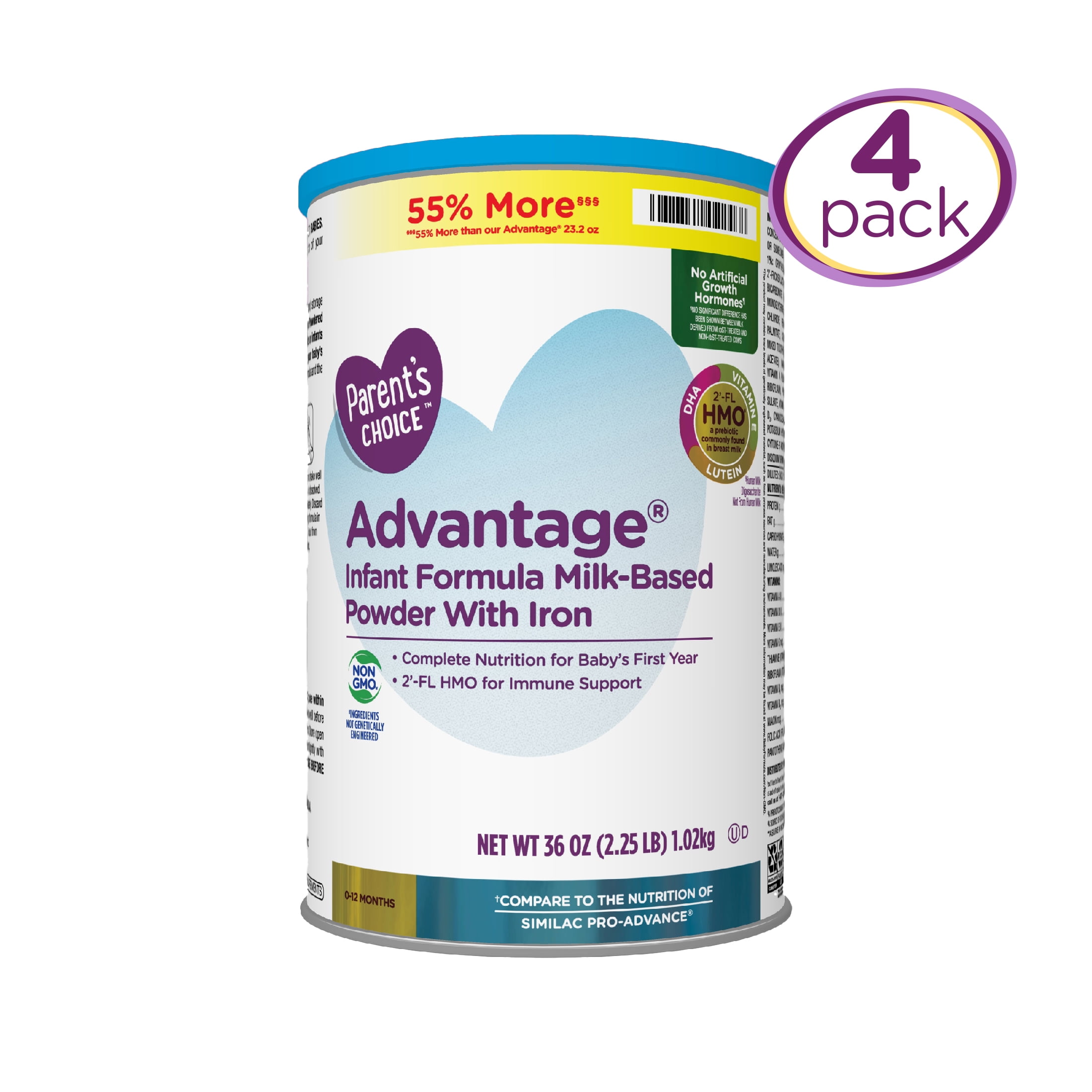 Parent's Choice Advantage Baby Formula Powder with Iron, 36oz, 4 Pack ...
