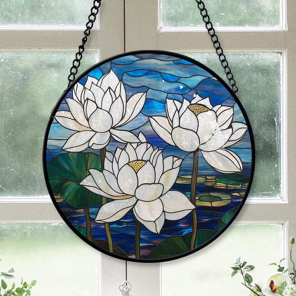 Parents Christmas Gift - Blue White Lotus Flowers Plant Xmas Stained ...