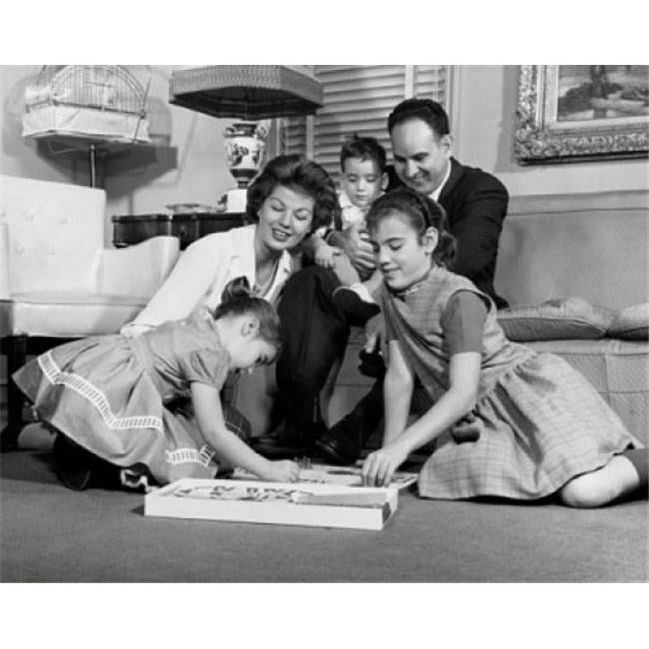 Parents with Three Children Relaxing in Living Room Poster Print - 18 x ...