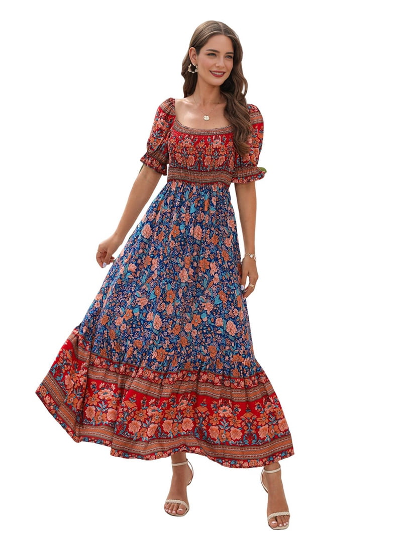 Parfaitlady Women'S 2025 Summer Off Shoulder Boho Floral Print Tiered ...