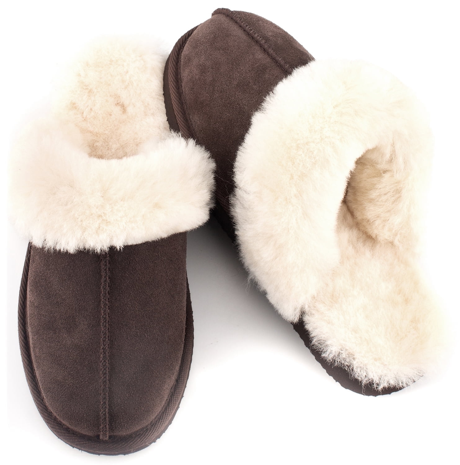 Parfeying Women's Sheepskin House Slippers Indoor Outdoor Shearling ...