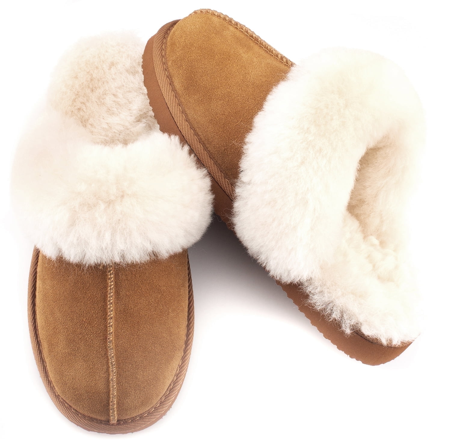 Parfeying Women's Sheepskin House Slippers Indoor Outdoor Shearling ...