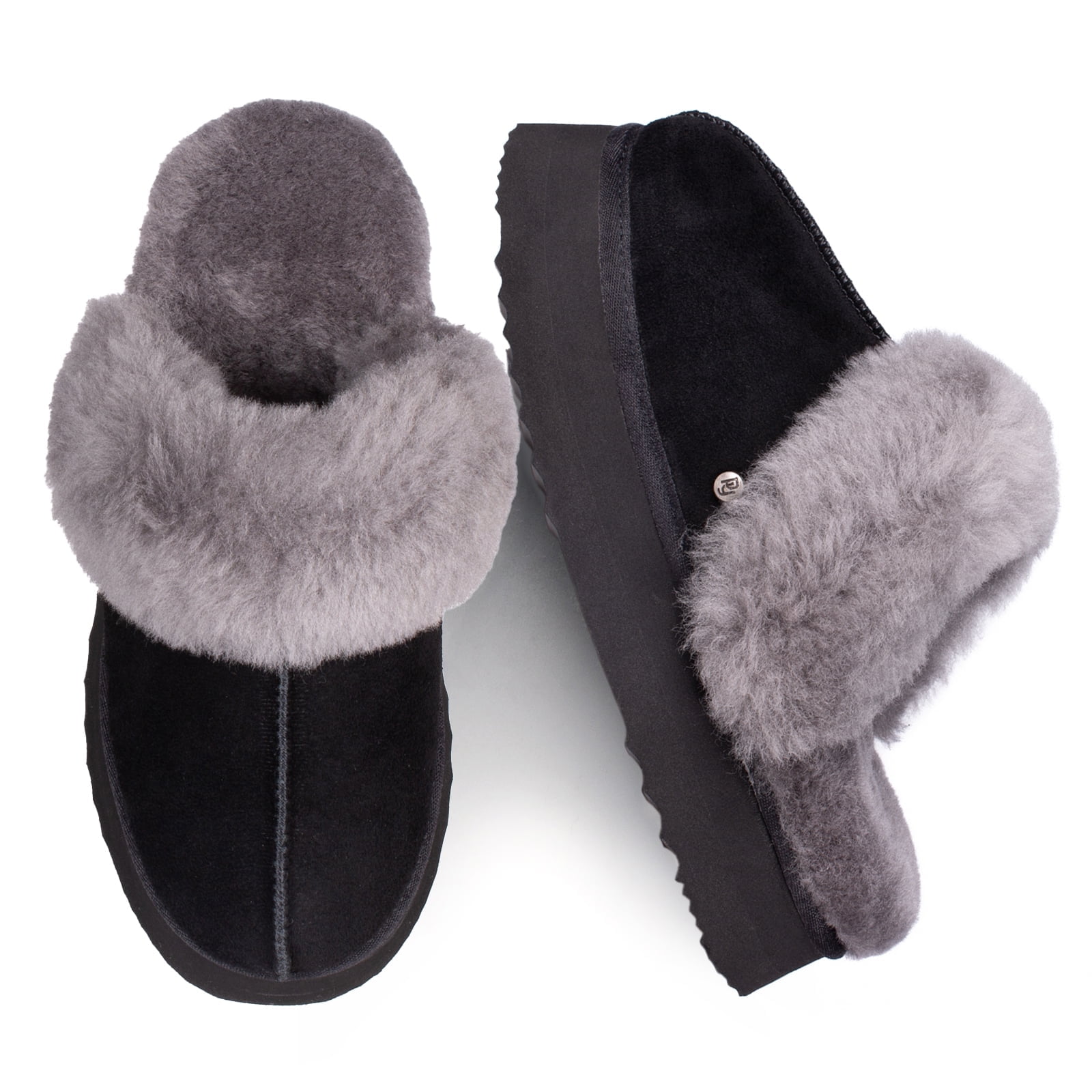 Parfeying Women's Sheepskin Platform Slippers Memory Foam Shearling ...