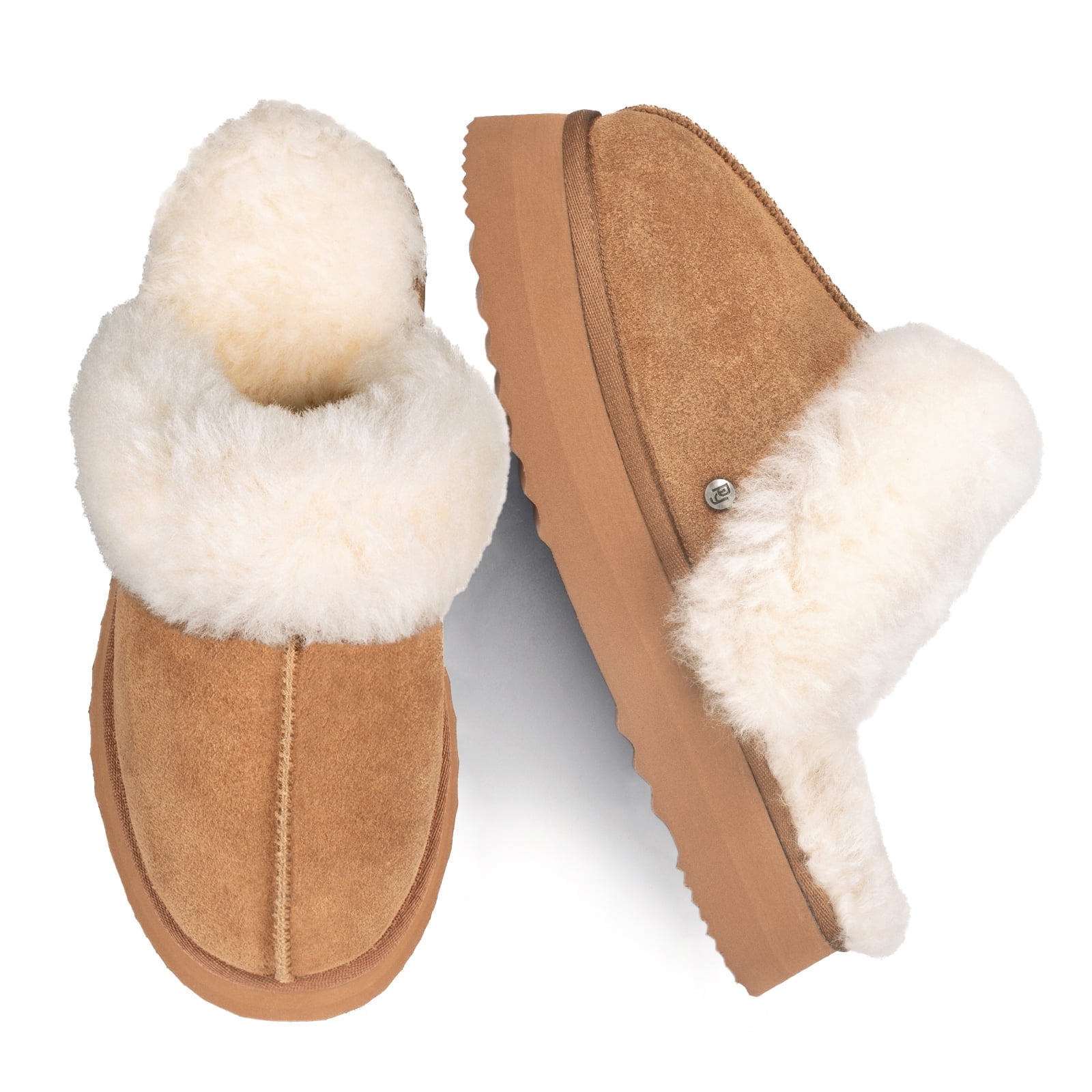 Parfeying Women's Sheepskin Platform Slippers Memory Foam Shearling ...