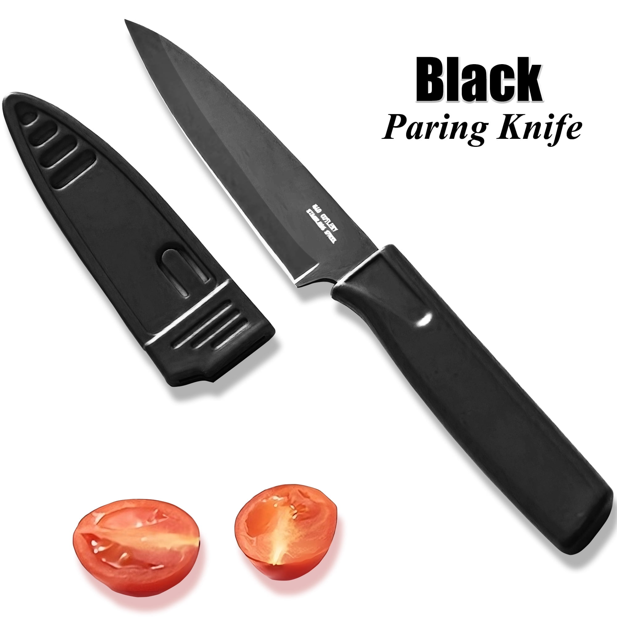 VIEROLA Paring Knife with Safety Sheath, 4 inch Stainless Steel Fruit Knife, Nonstick Coated ...