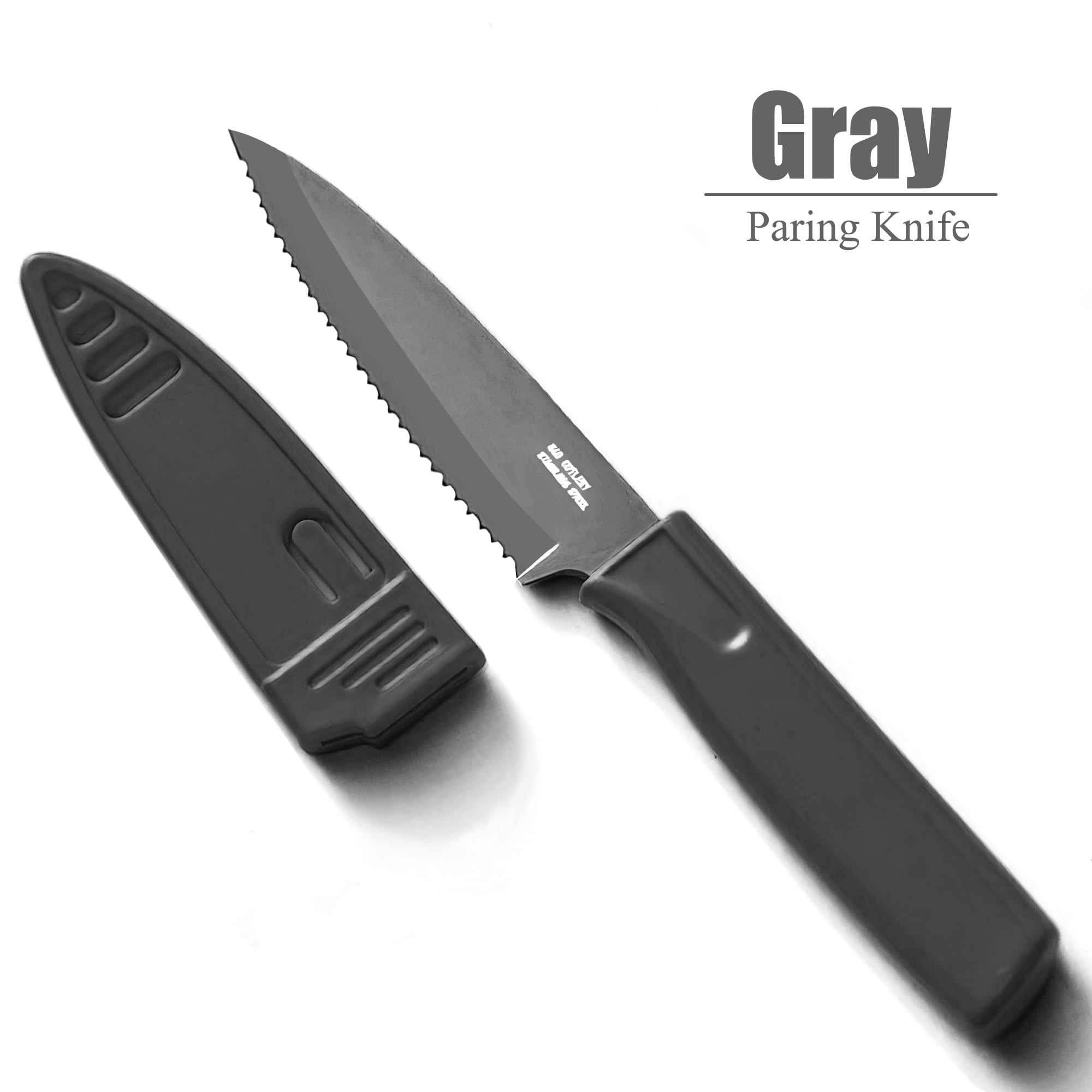 Paring Knife with Safety Sheath, Fruit Knife with 4 inch Stainless Steel Serrated Blade ...