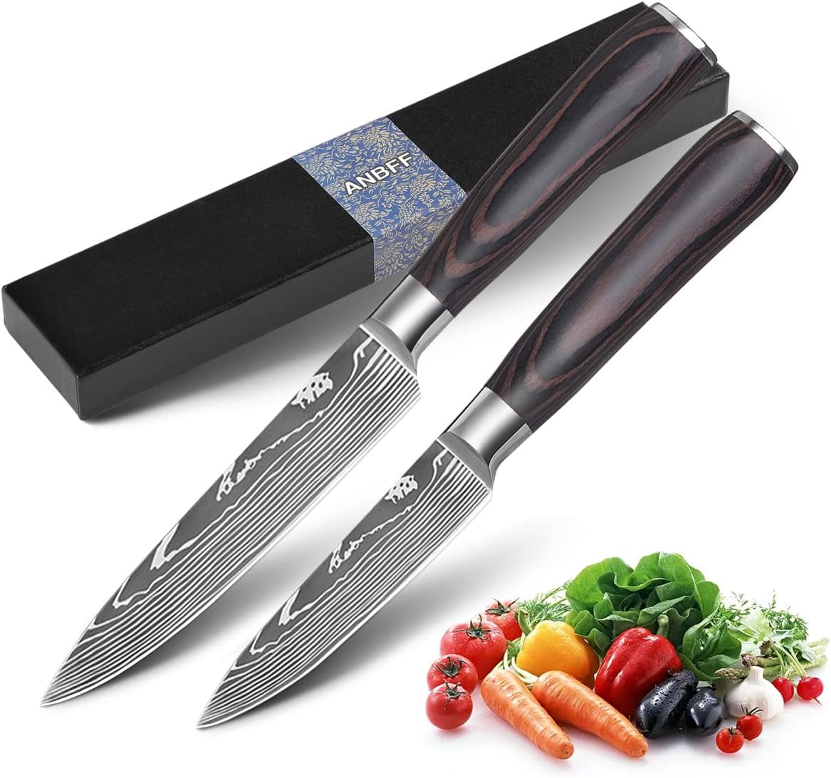 Paring Knife Set, 3.5'' Fruit and 5'' Utility Knife, Sharp High Carbon ...