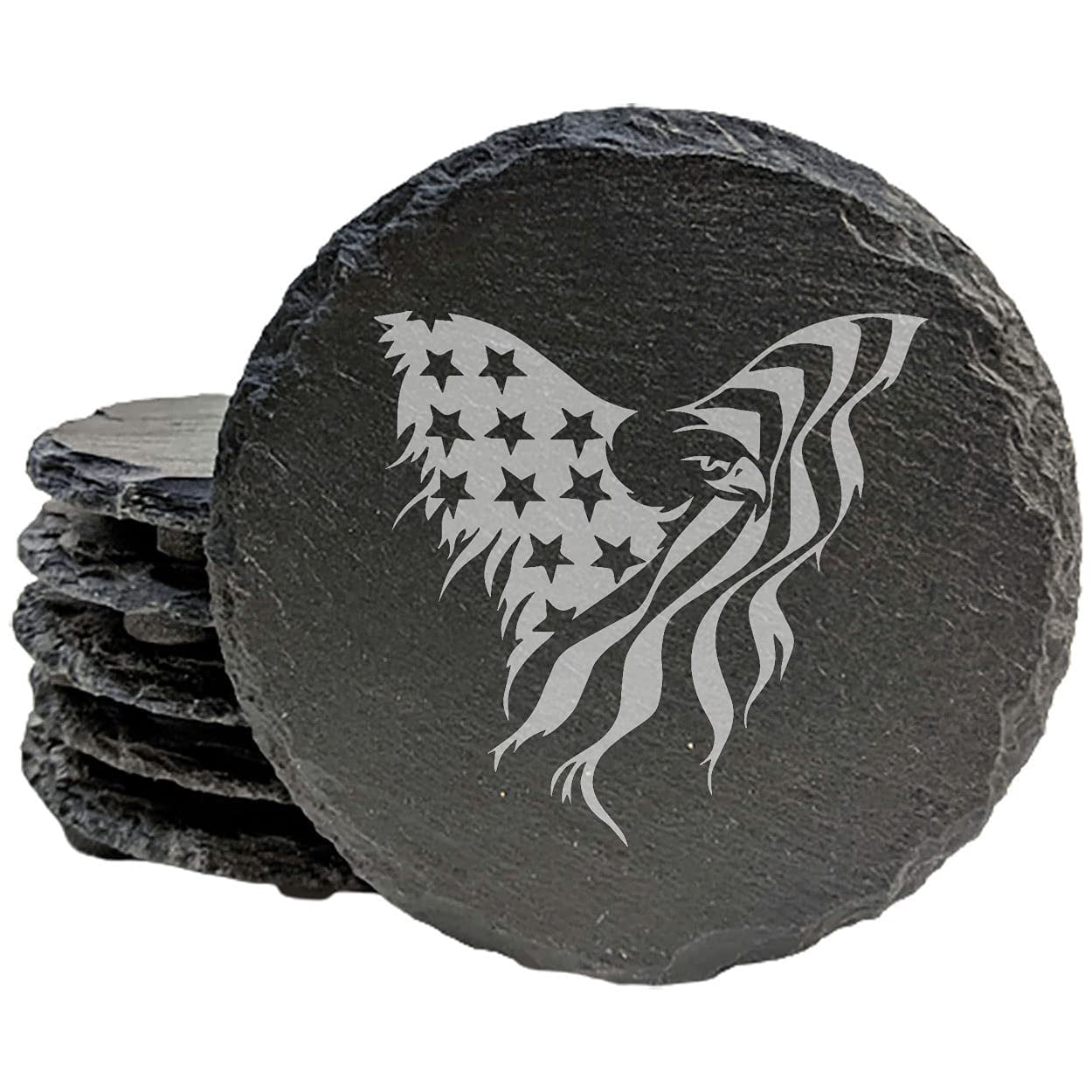 Parioic Elegance: Naural Gray Slae Coasers Wih Bald Eagle Flag Design ...