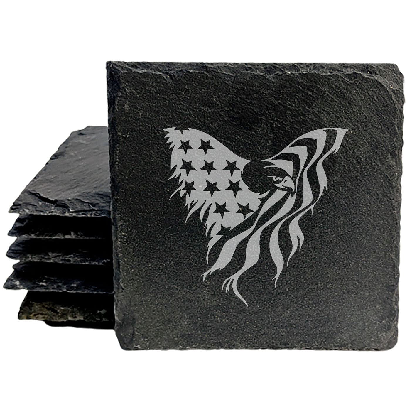 Parioic Elegance: Naural Gray Slae Coasers Wih Bald Eagle Flag Design ...