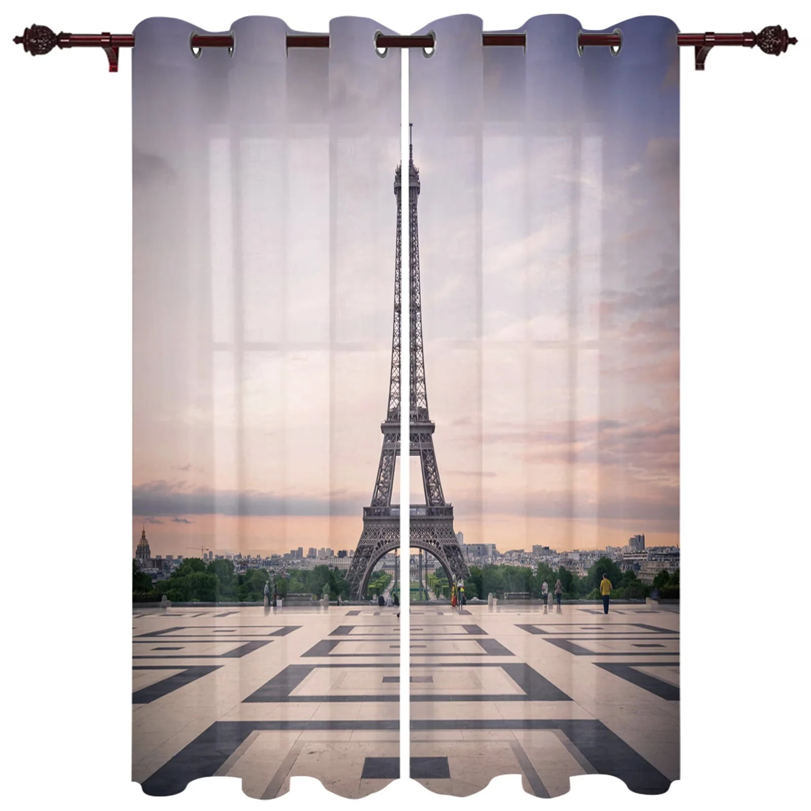 Paris Architecture Pink Window Curtains Bedroom Kitchen Curtain Panel ...