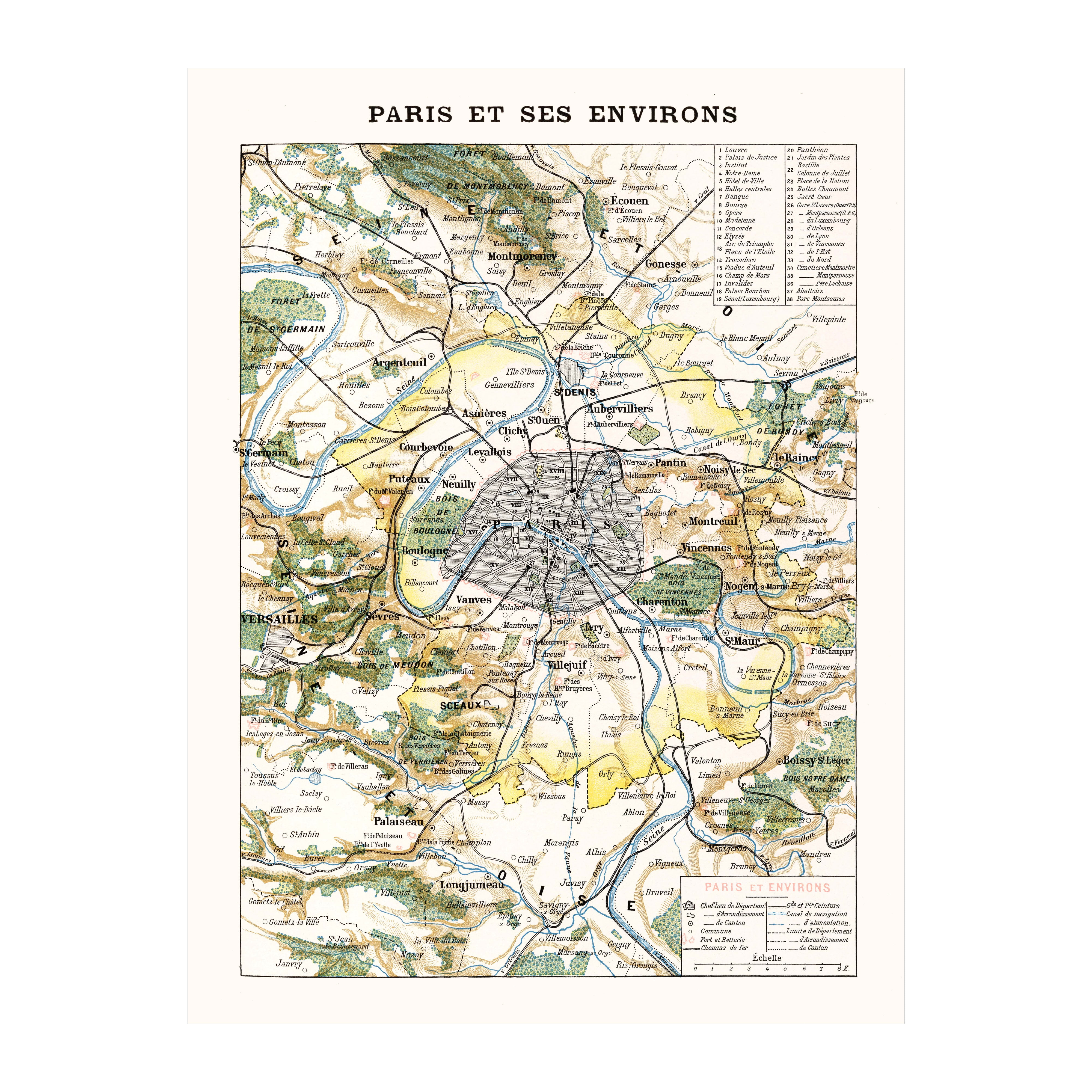 Paris Art, 1900 Vintage Map of Paris France History Wall Decor Gift ...