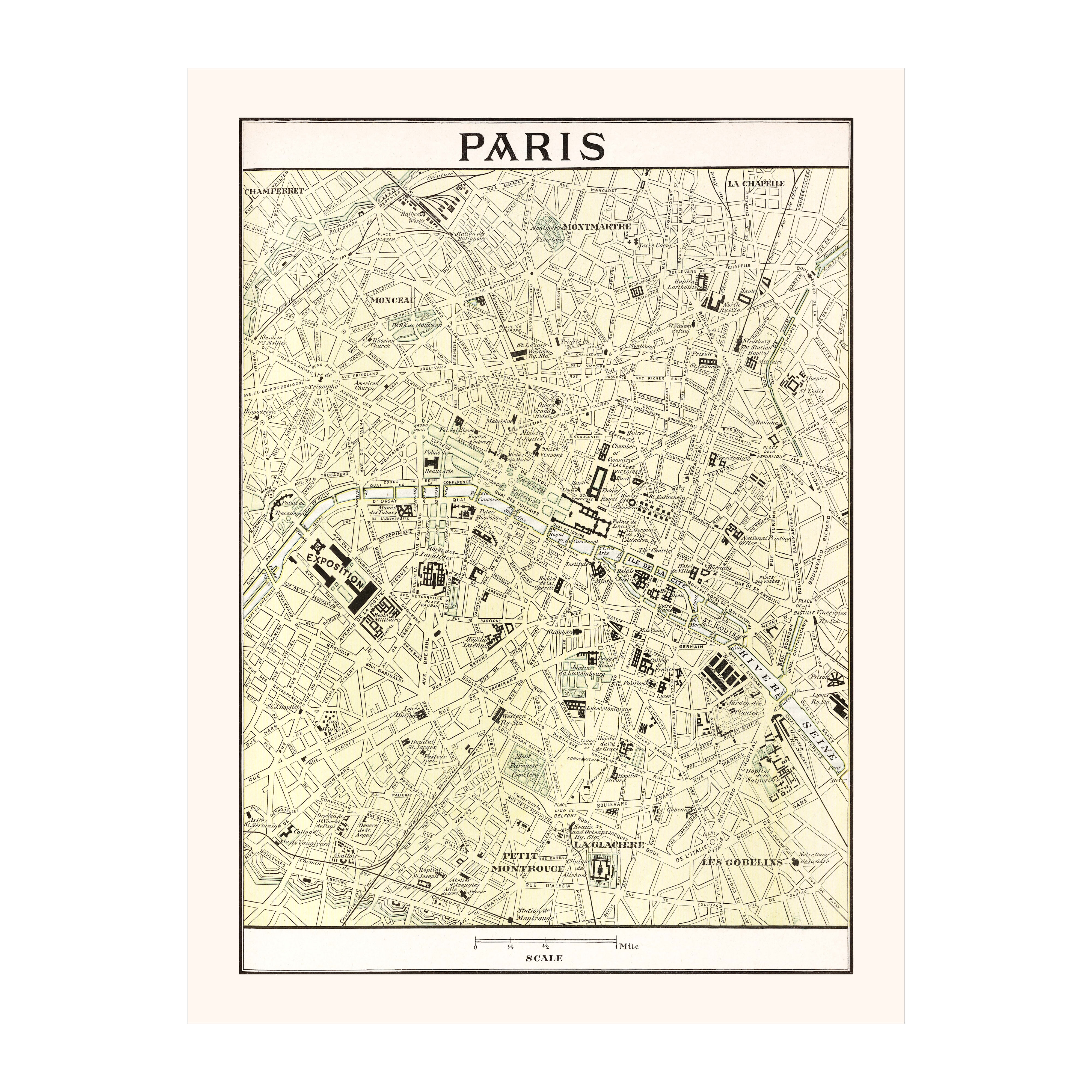 Paris Art, 1901 Vintage Map of Paris France History Wall Decor Gift ...