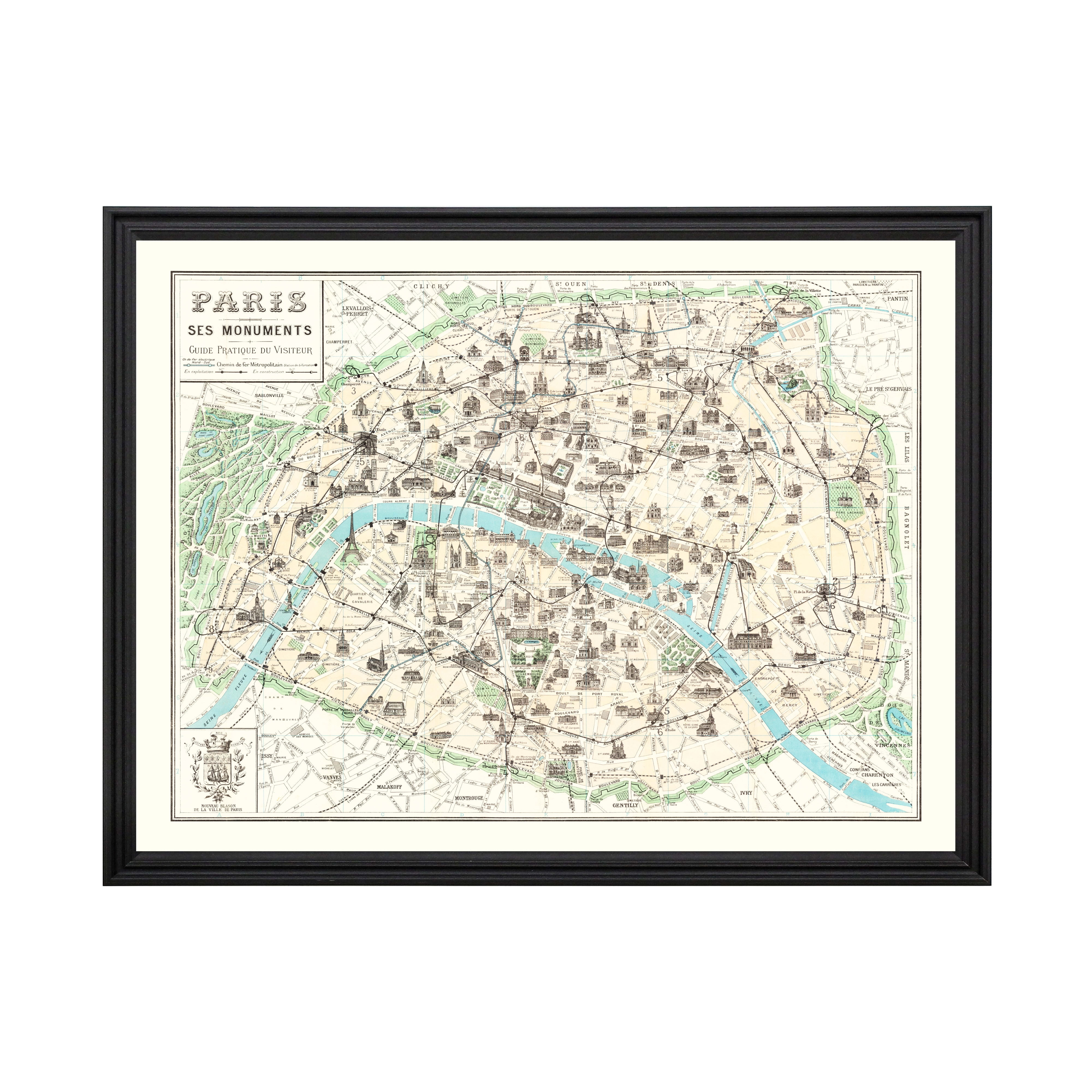 Paris Art, 1905 Vintage Map of Paris France History Wall Decor Gift ...
