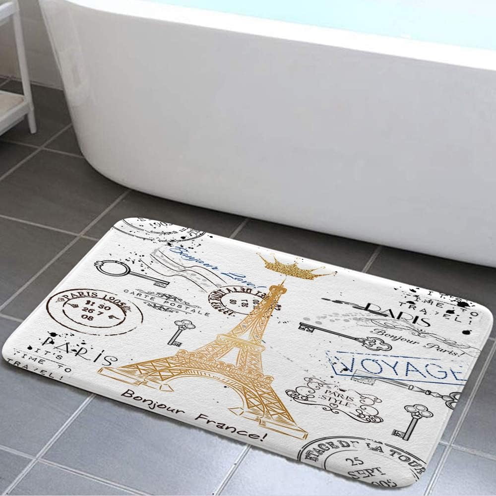 Paris Bath Rug, Eiffel Tower Unisex Non Slip Bath Mats, Golden ...